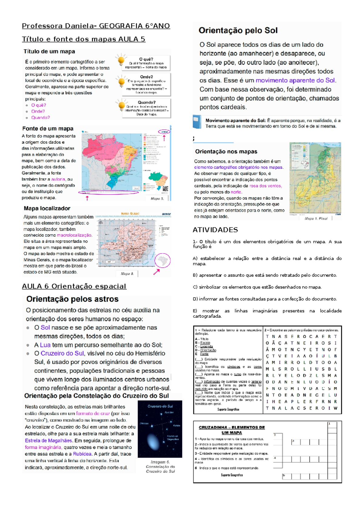 Aula 5 e 6 6°ano - atividades - Professora Daniela- GEOGRAFIA 6°ANO Título e fonte dos mapas ...