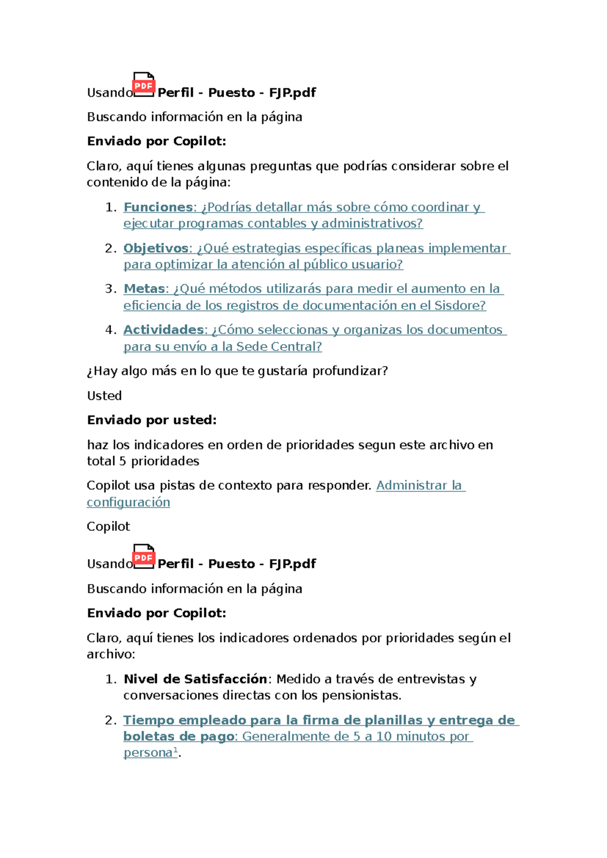 Indicadores x prioridad - Usando Perfil - Puesto - FJP Buscando ...