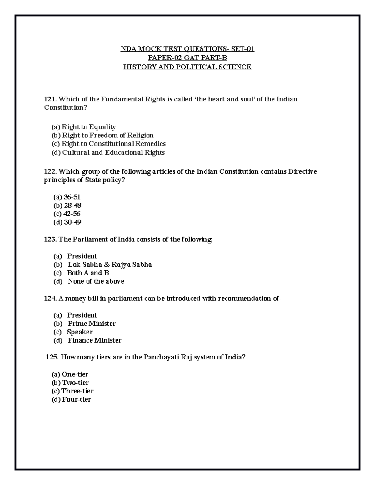 NDA History and Polity Mock test Question - NDA MOCK TEST QUESTIONS ...