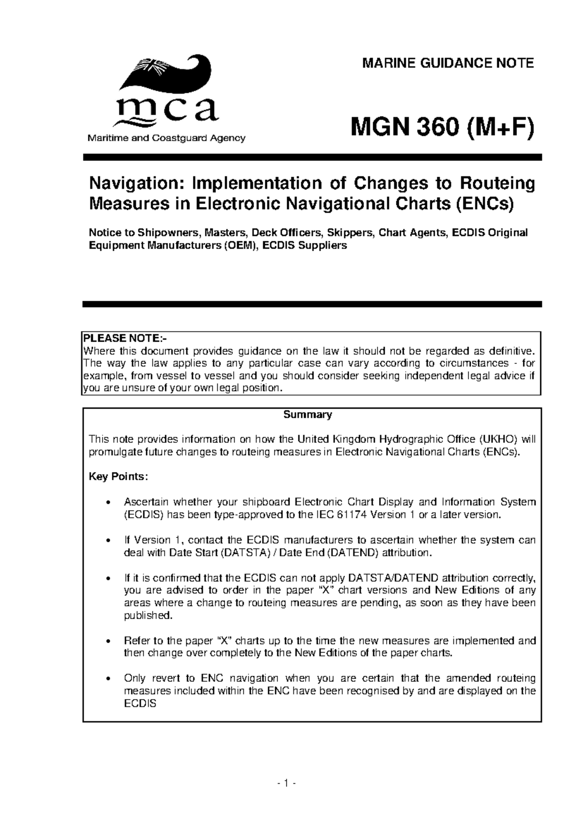 MGN 360 - Very good mhn - 1 - MARINE GUIDANCE NOTE MGN 360 (M+F ...