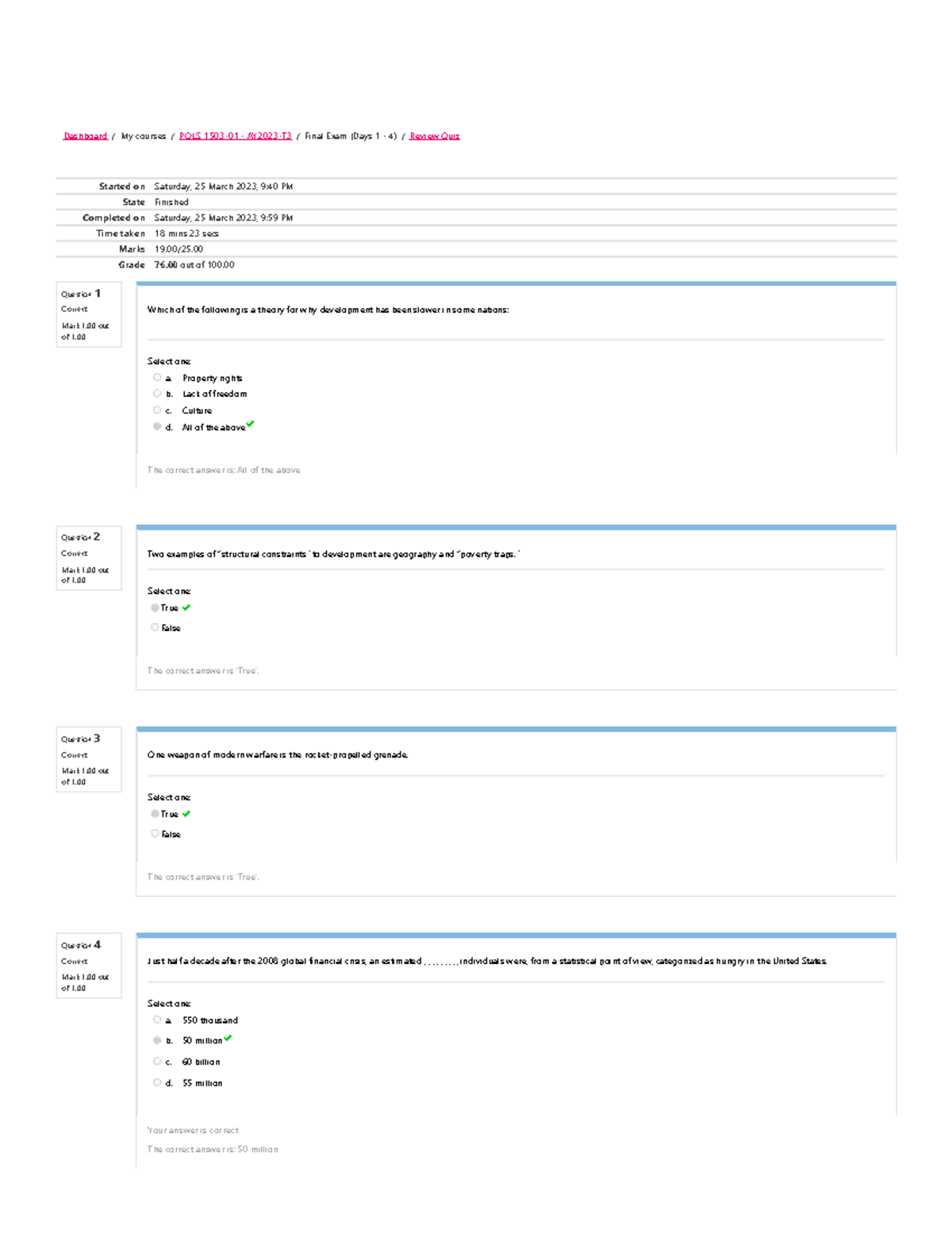Global Final Review Quiz Attempt review 1 - Question 1 Correct Mark 1 ...