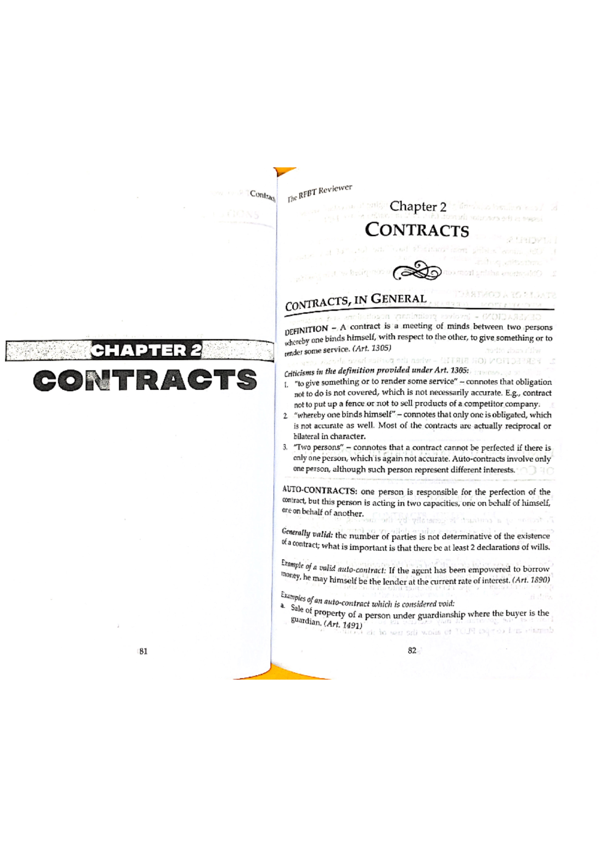 Contracts - (Art. 1305) CONTRACTS Criticisms in the definition provided under Art. 1305: 1. give ...