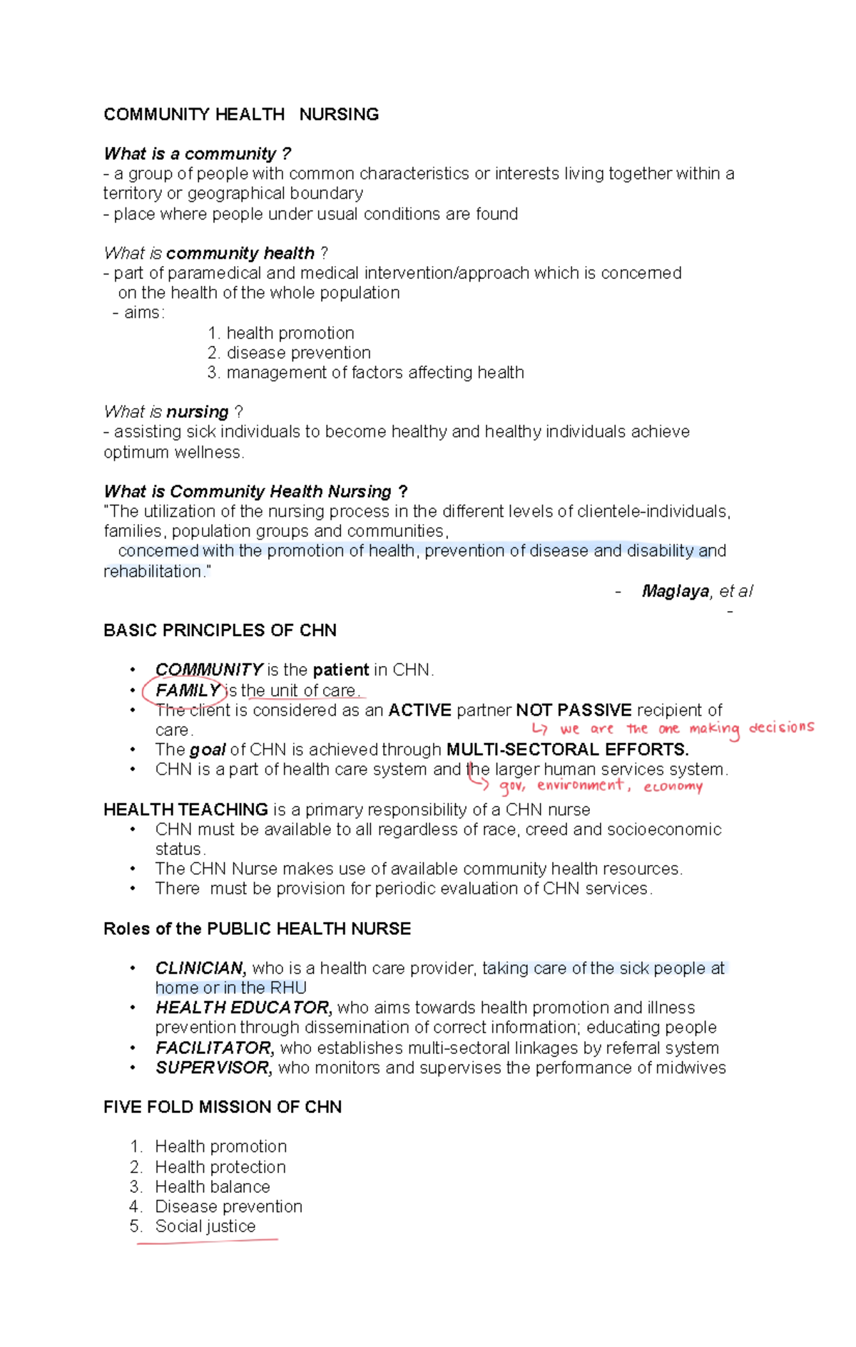 CHN Notes - COMMUNITY HEALTH NURSING What is a community? a group of ...