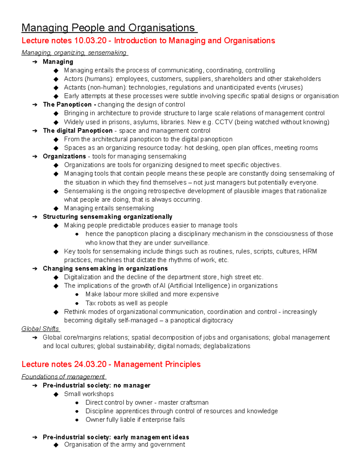 Managing people and organisations lecture notes - Managing People and ...