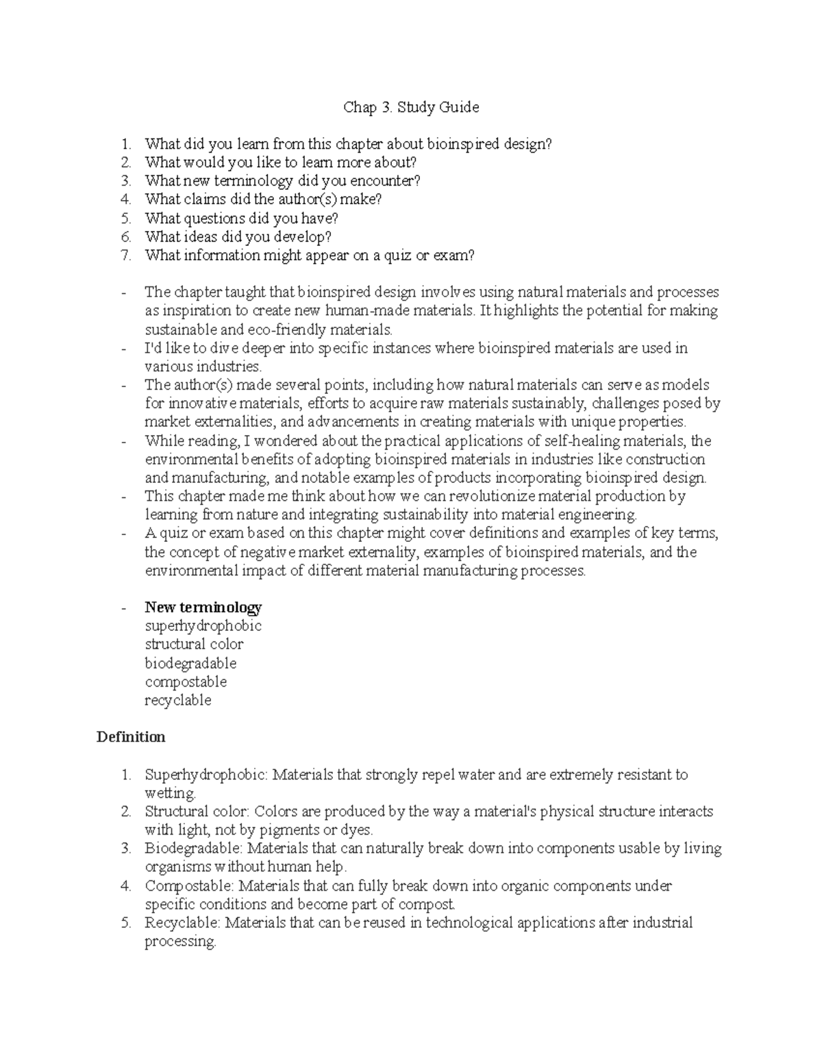 Chap 3 Study Guide - This will help. - Chap 3. Study Guide What did you ...