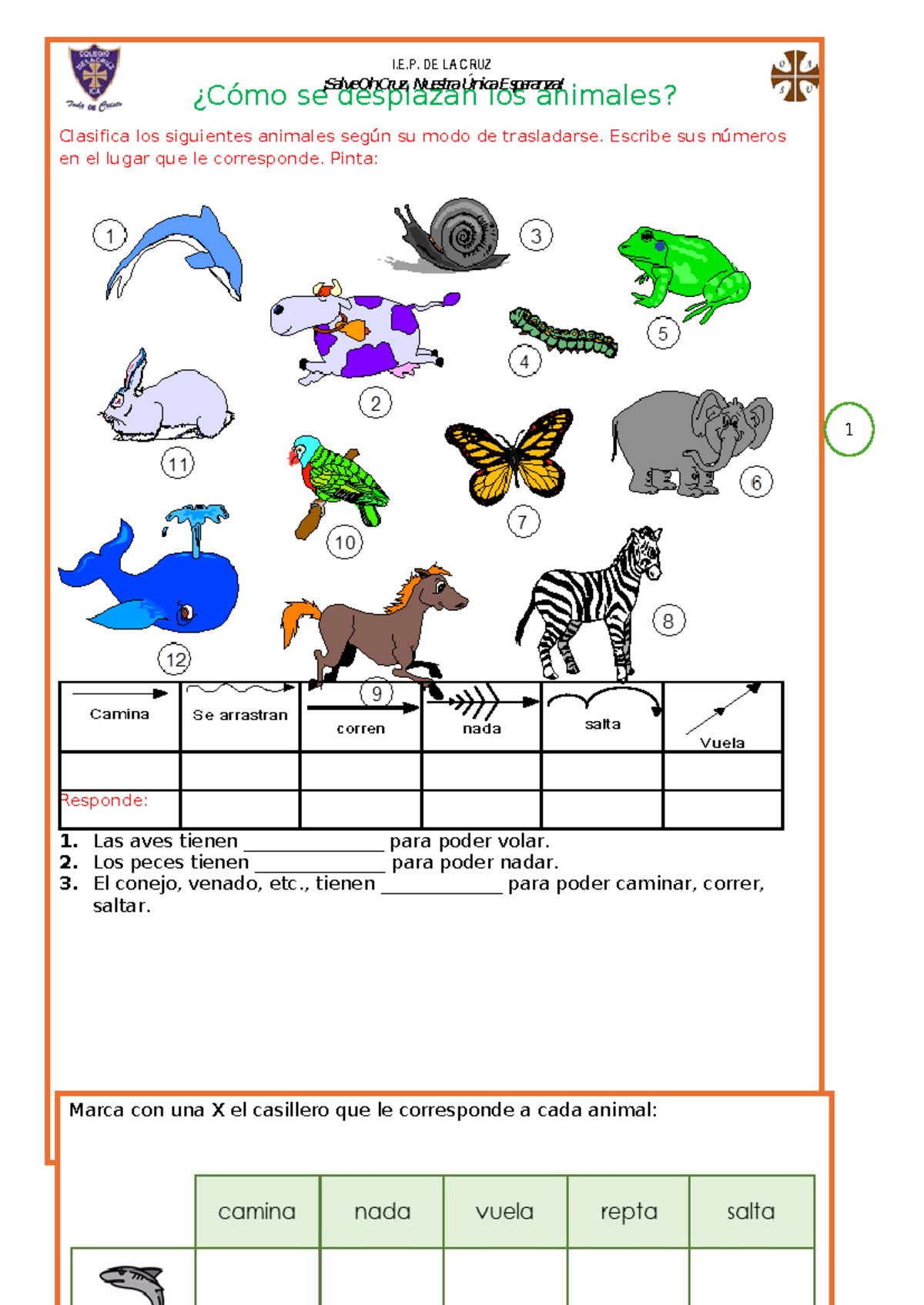 Ficha de ciencia segunda semana - ¿Cómo se desplazan los animales ...