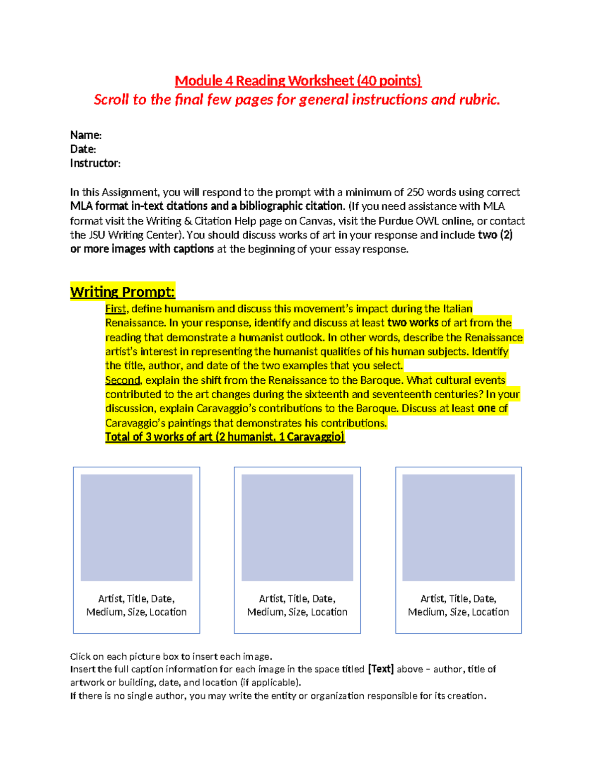 Module 4 Reading Worksheet S23 - Name: Date: Instructor: In this Assignment, you will respond to ...