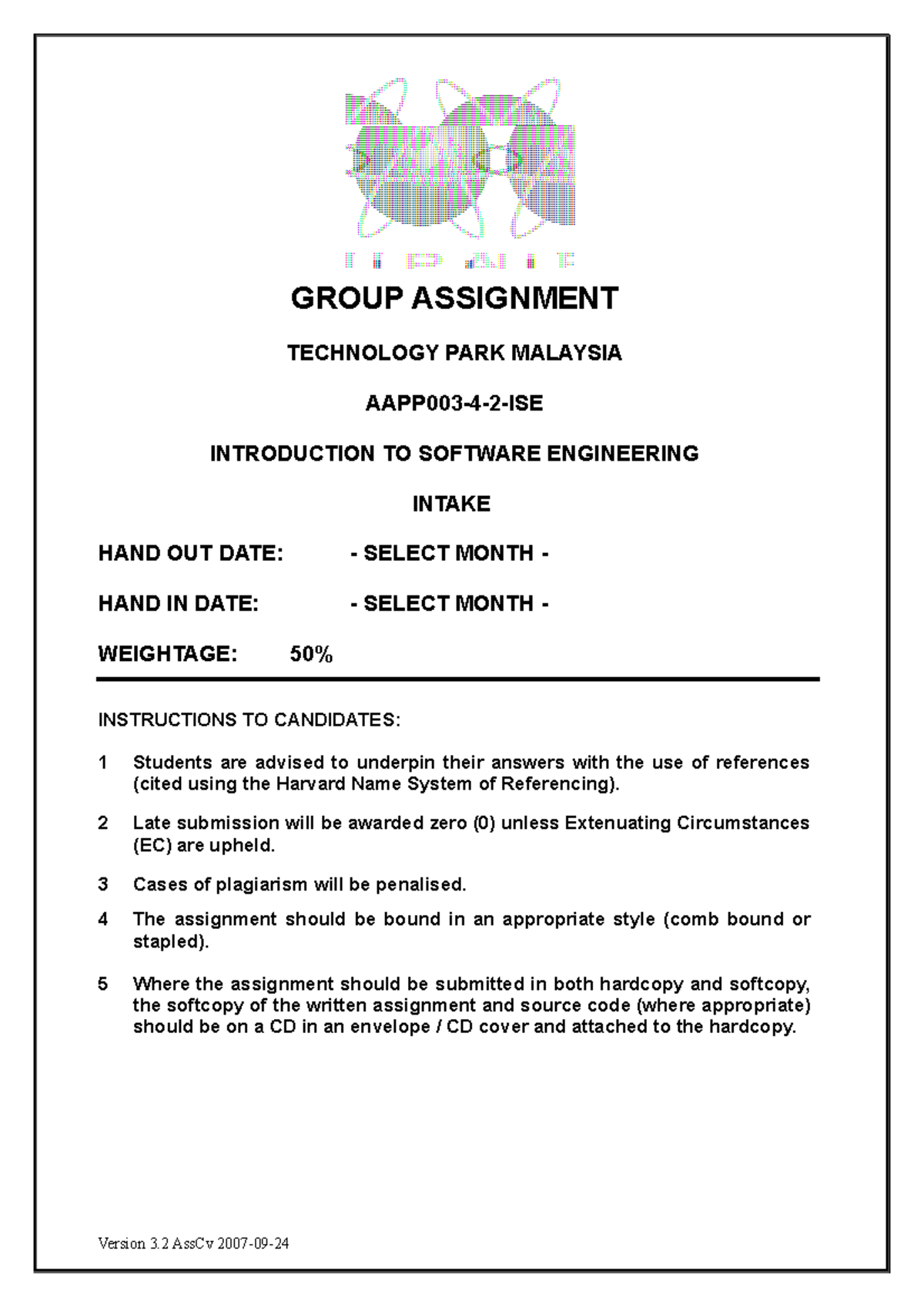 1 - ISWE Assignment Cover - GROUP ASSIGNMENT TECHNOLOGY PARK MALAYSIA AAPP003-4-2-ISE ...