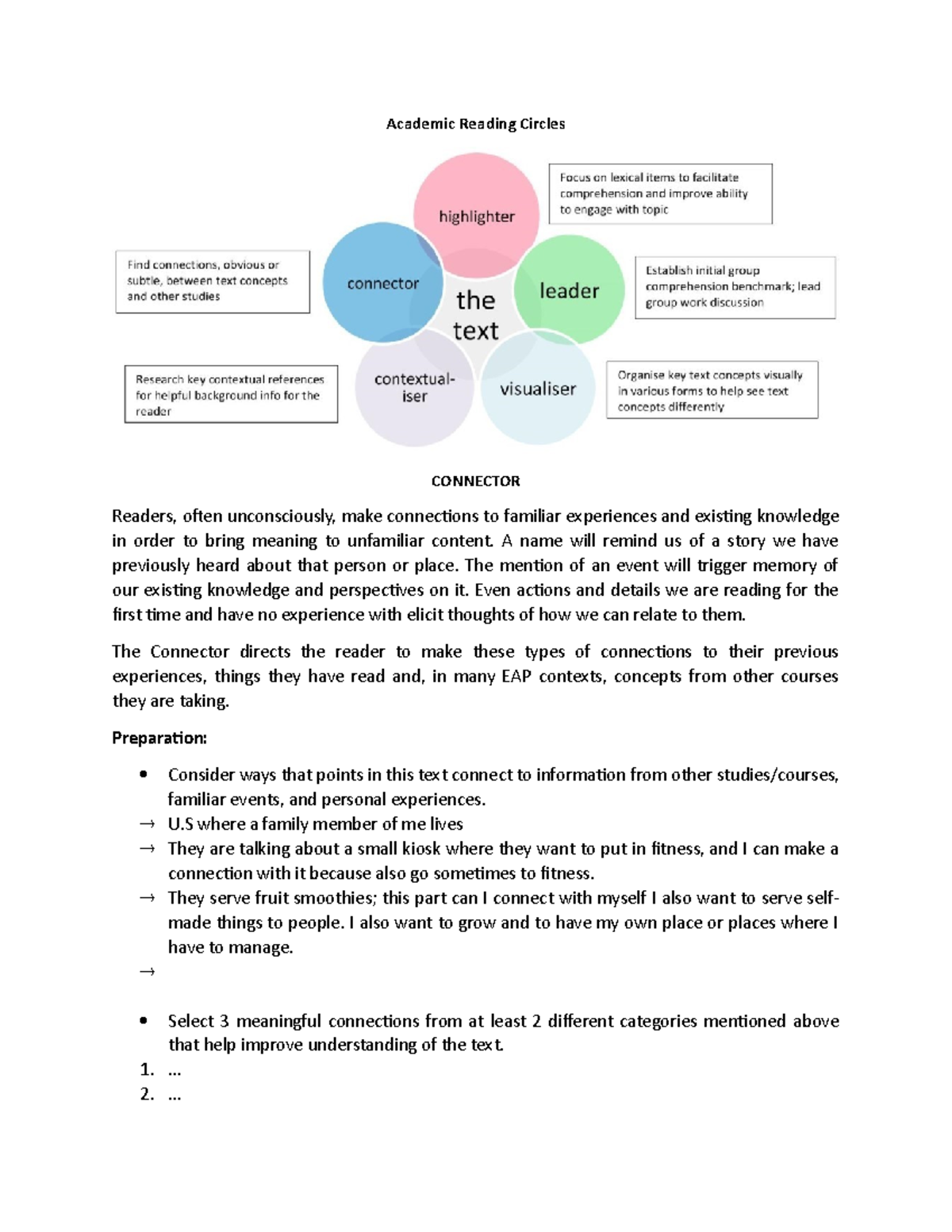 ARC roles Connector - Academic Reading Circles CONNECTOR Readers, often ...