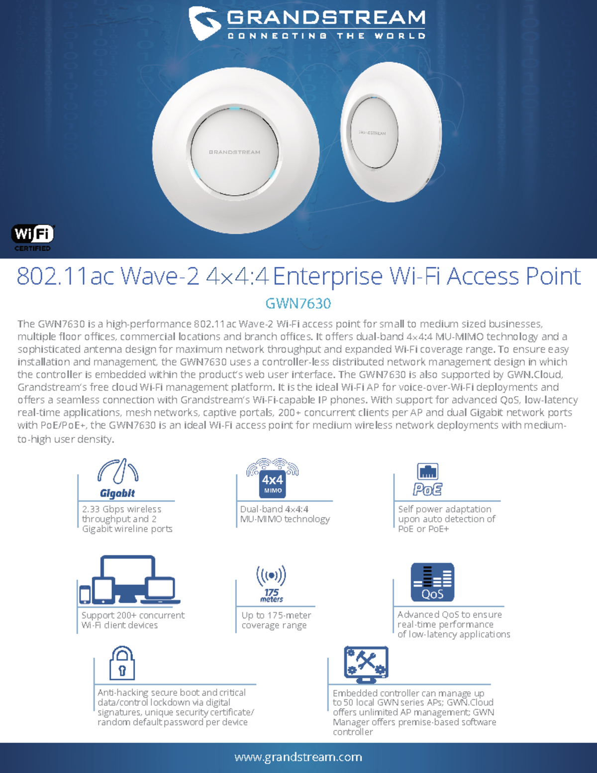 Datasheet gwn7630 english - 802 Wave-2 4 ×4:4 Enterprise Wi-Fi Access ...