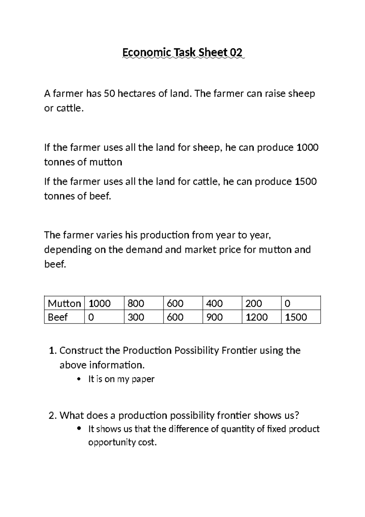 Economic Task Sheet 02 - Do it for your practice - Economic Task Sheet ...