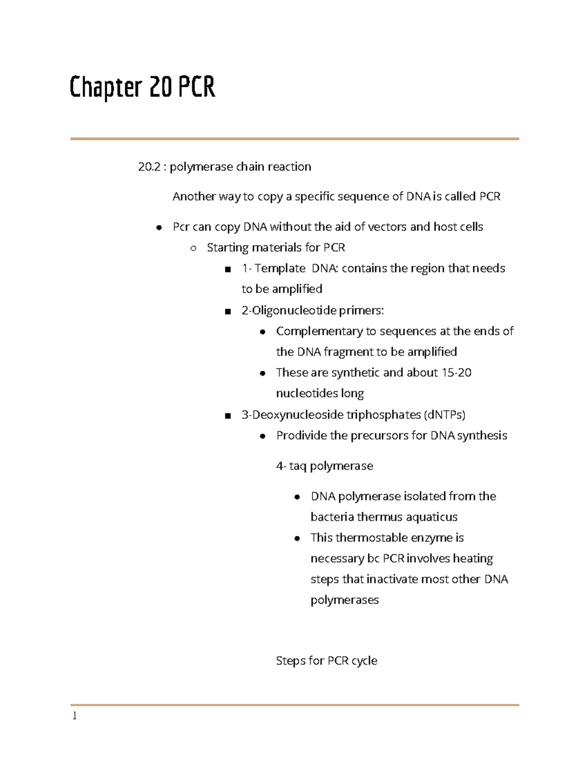 Genetics chp 20 PCR - Chapter 20 PCR 20 : polymerase chain reaction ...