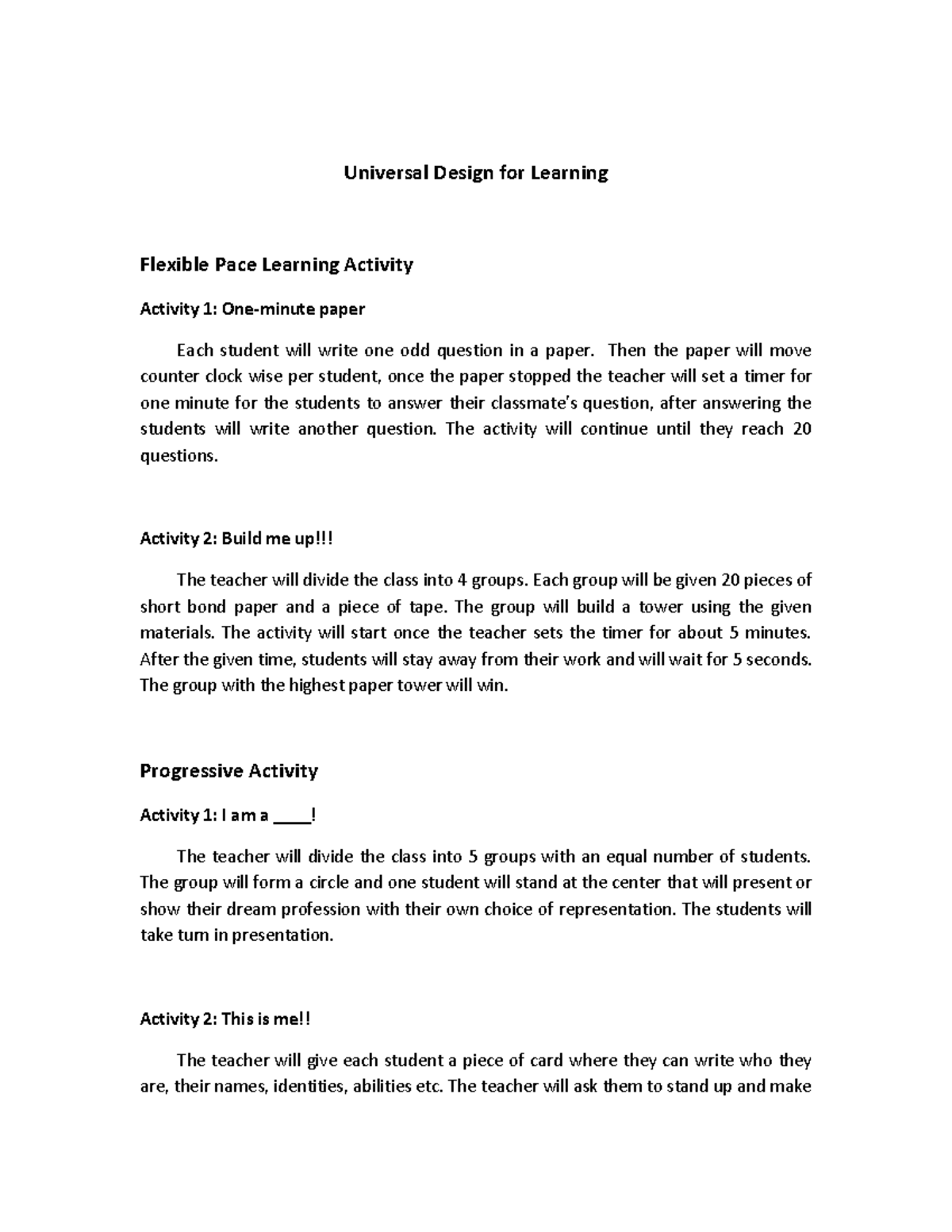 Flexible Pace Learning Progressive Activity (UDL) - Universal Design ...