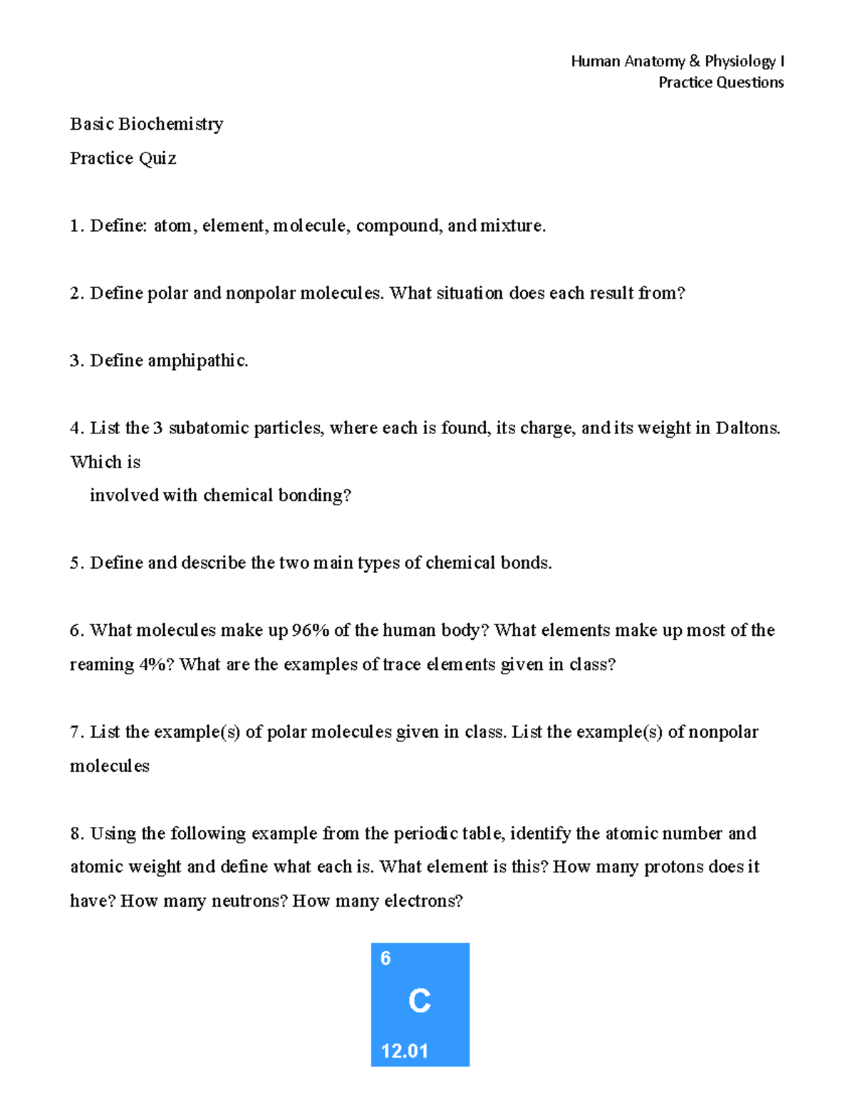 2021-BIOL 2651-Anatomy-Physiology-I-Practice-Questions-Unit-1-Basic ...