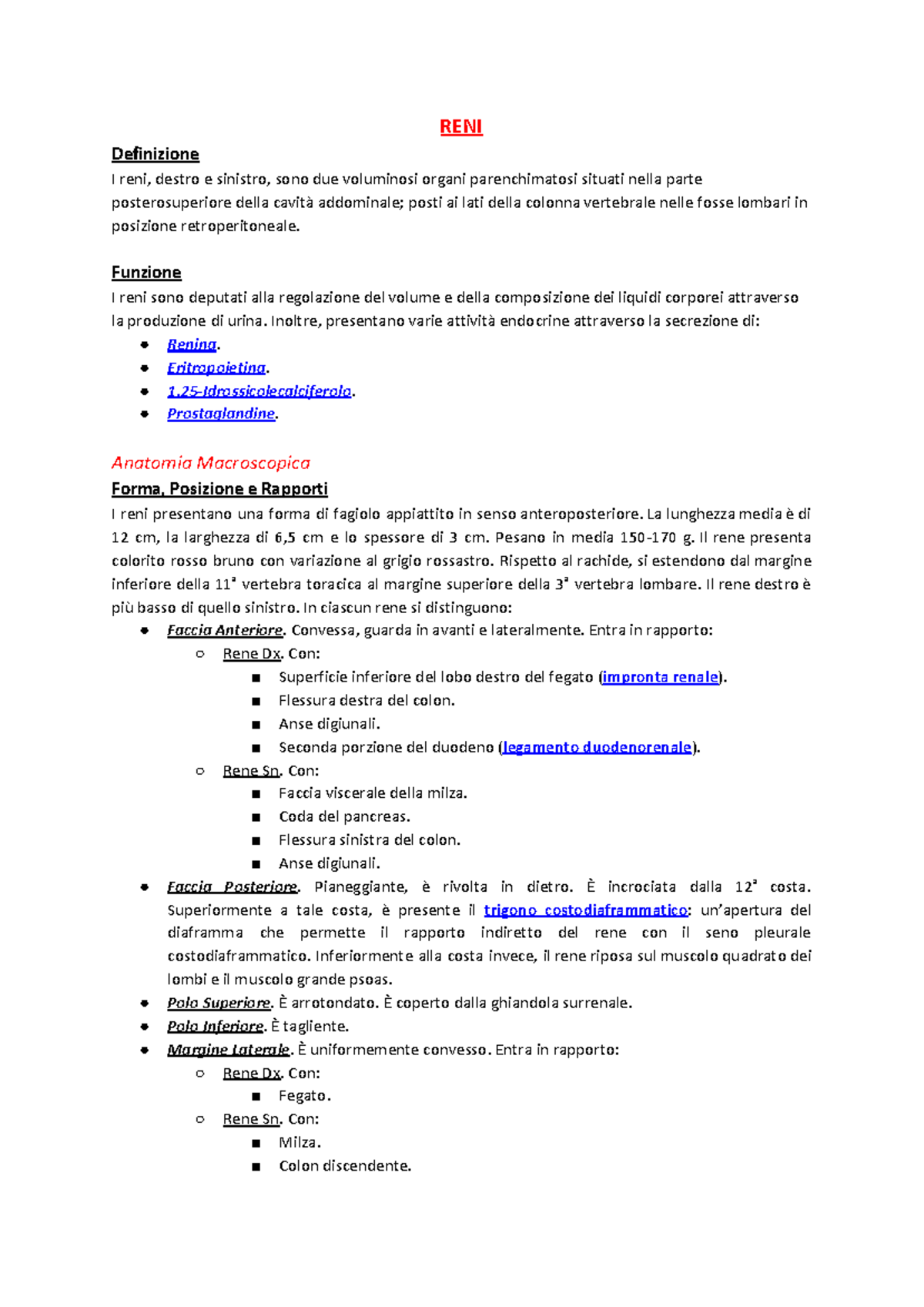 01 - Rene - Anatomia macroscopica - RENI Definizione I reni, destro e ...