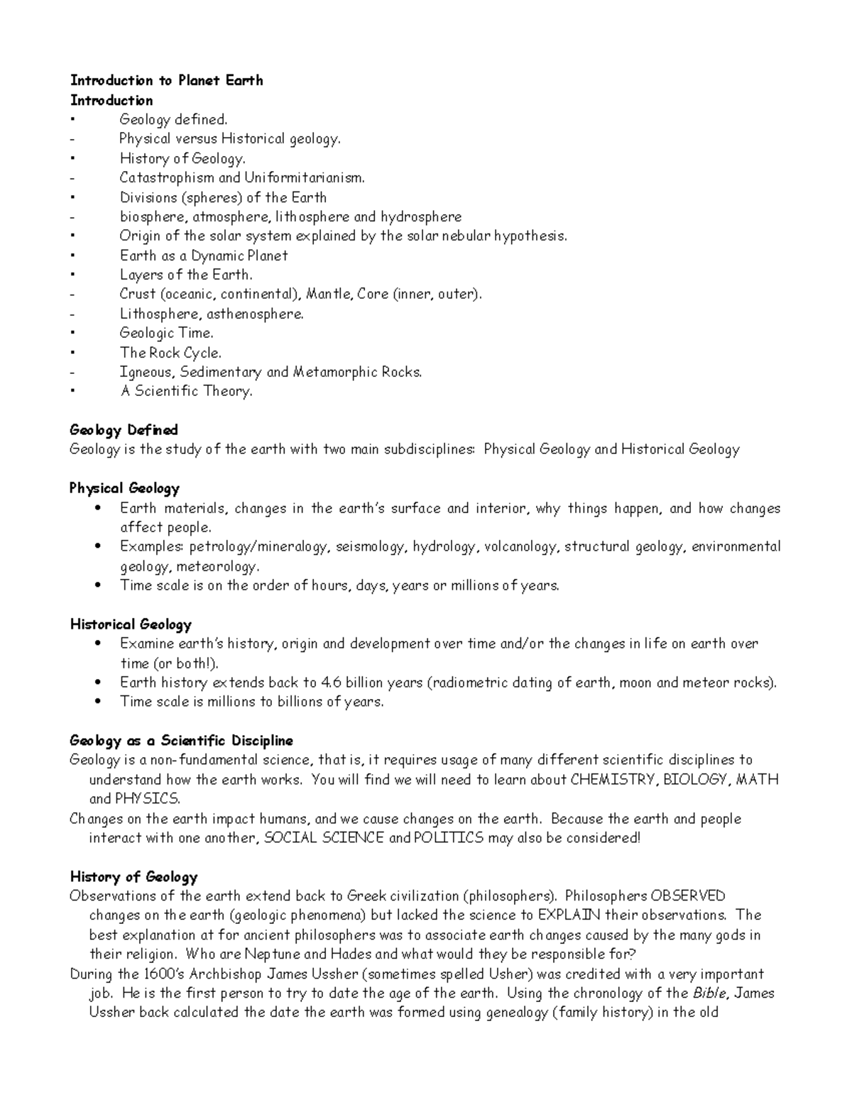 Introduction to Planet Earth Lecture Outline - Introduction to Planet ...