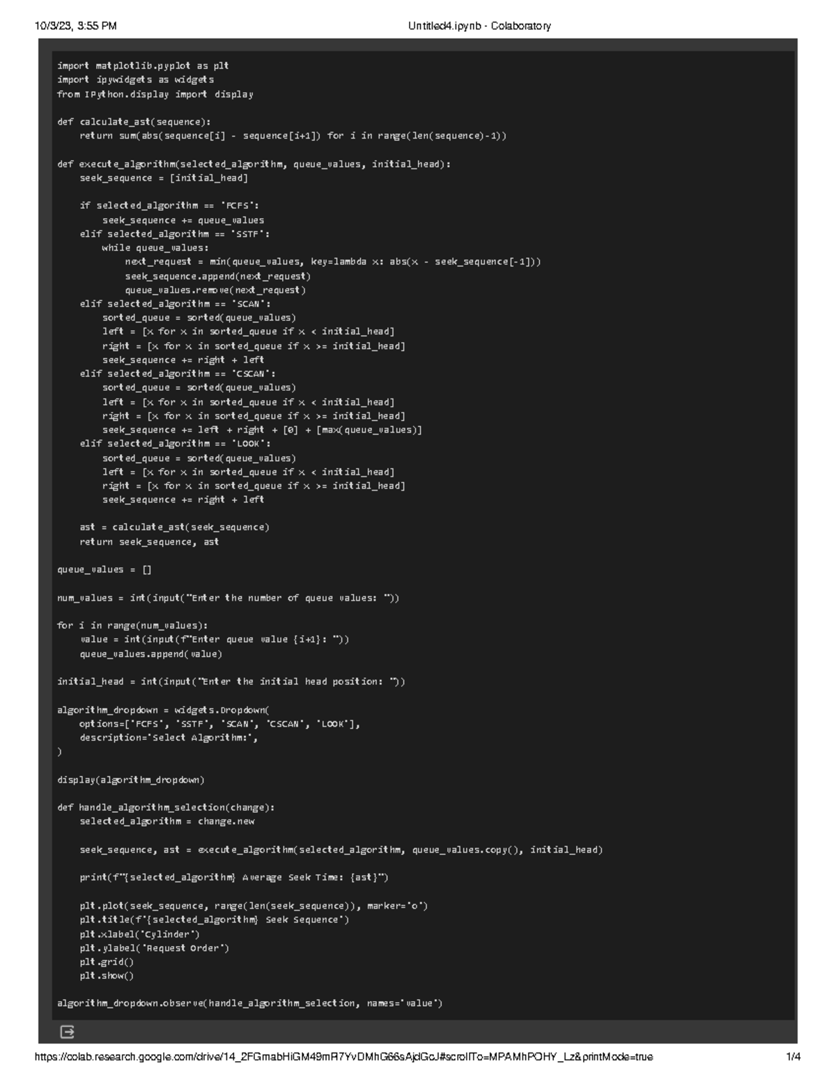 Disk Scheduling - import matplotlib as plt import ipywidgets as widgets ...