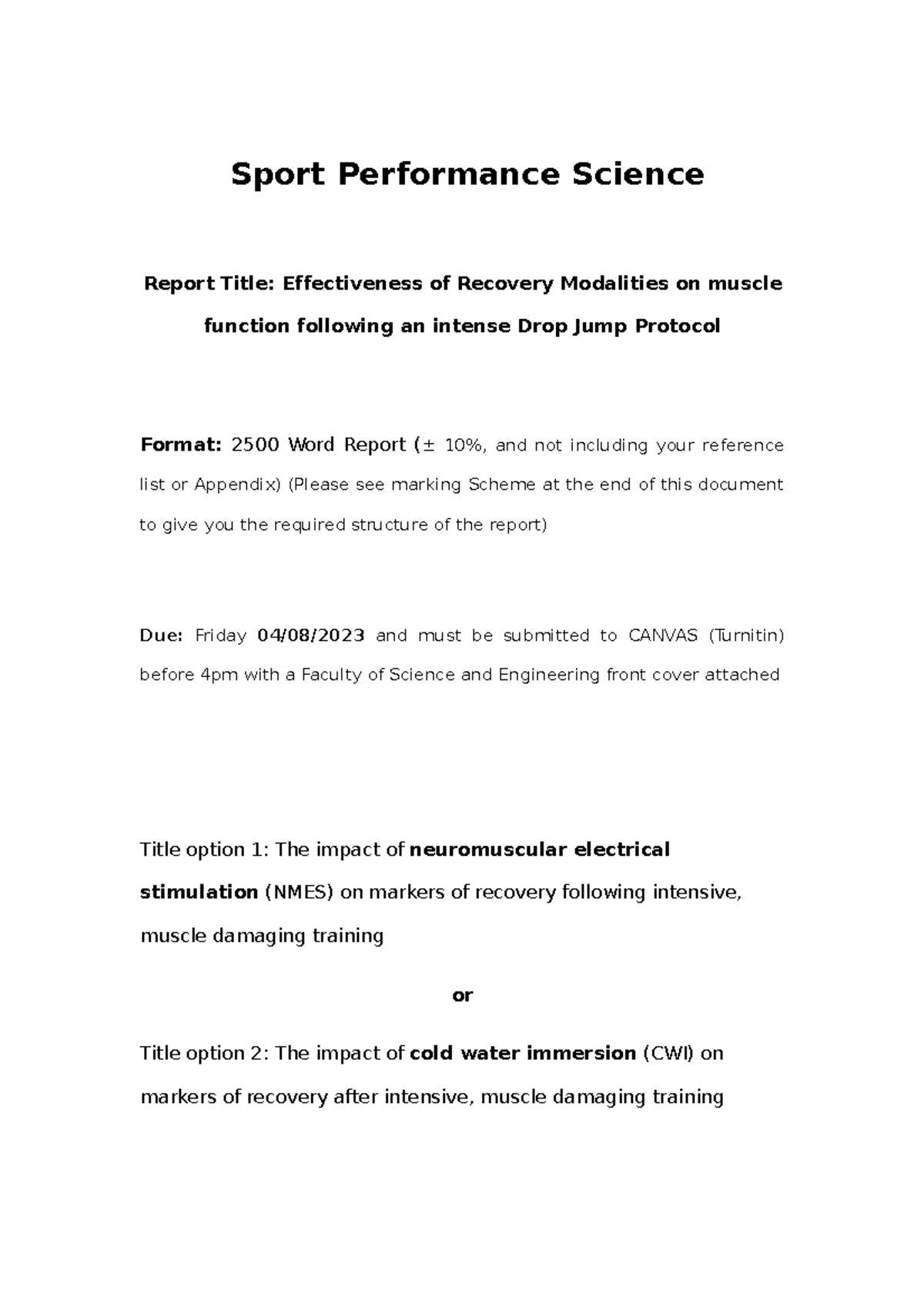 作业1 - 222 - Sport Performance Science Report Title: Effectiveness of ...