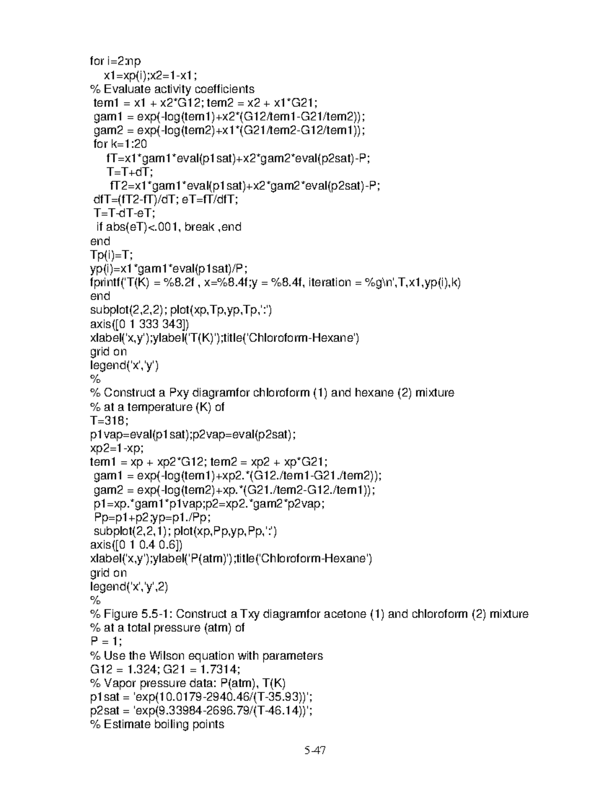 Chemical Engineering-17 - for i=2:np x1=xp(i);x2=1-x1; % Evaluate ...