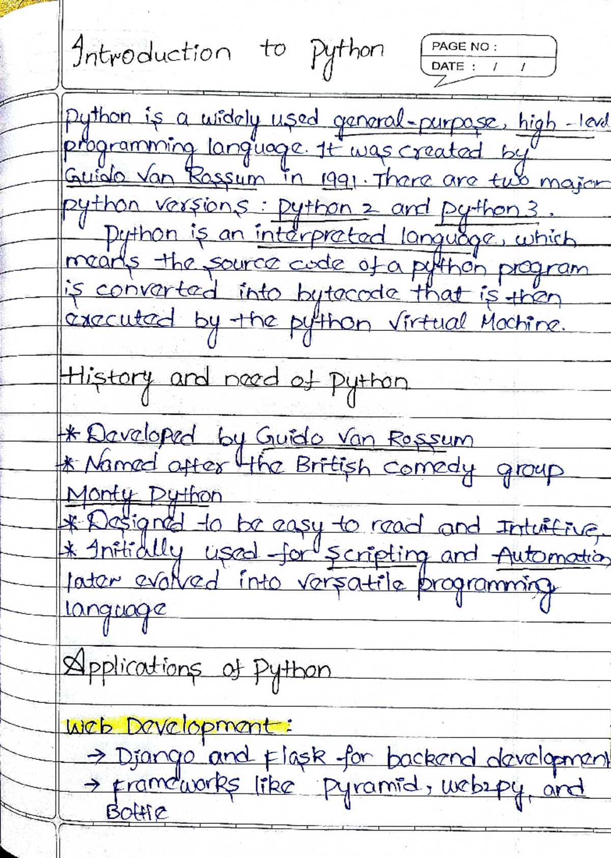Python Complete Notes - 1 -to DATE : I I -l~J. DATE : / / ,,. ., j ...