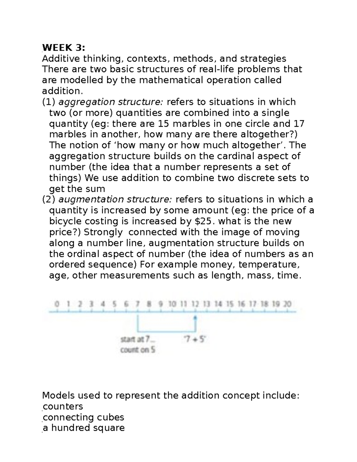 Week 3 - Lecture notes 3 - WEEK 3: Additive thinking, contexts, methods ...