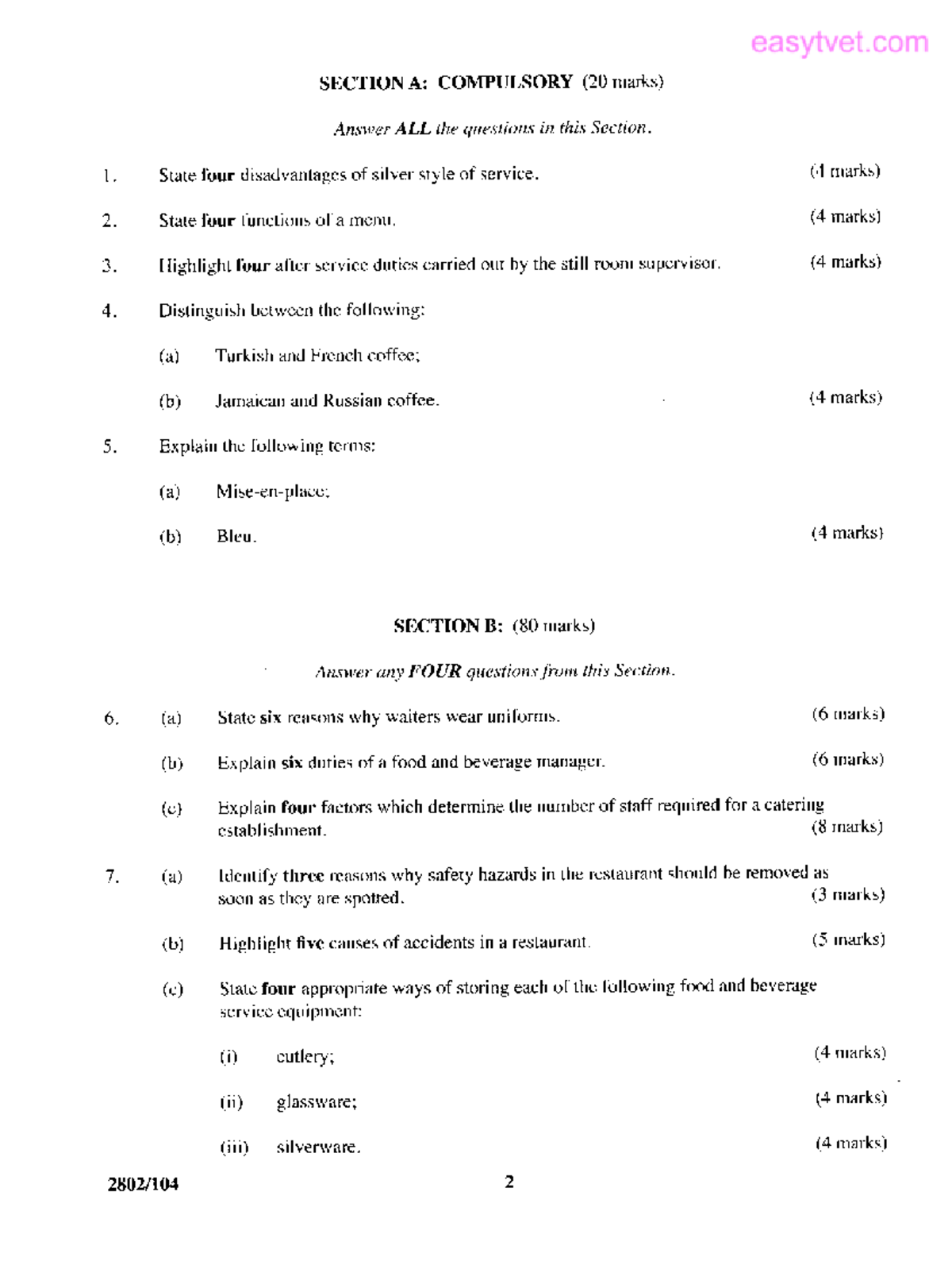 2013 nov - Notes - easytvet SECTION A: COMPULSORY (20 marks) Answer ALL ...