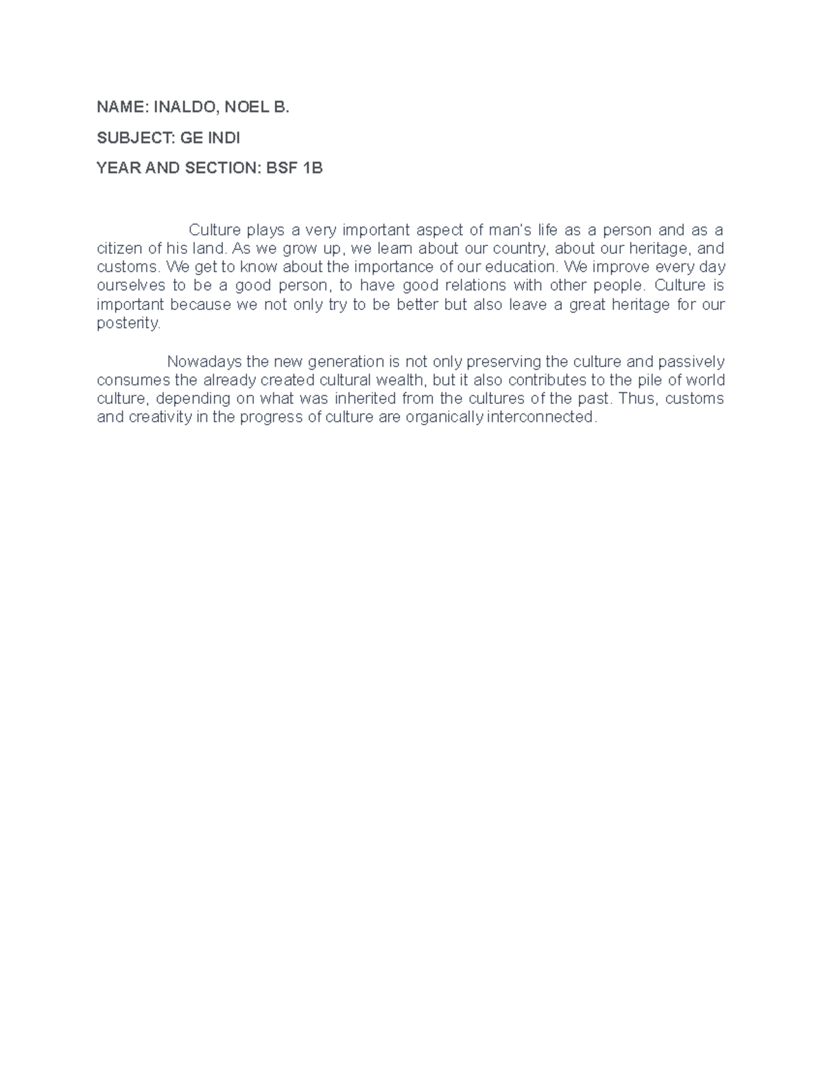 Gawain para sa paghahabi ng Ugnayan- Thought Paper- Inaldo-Noel-B-BSF ...