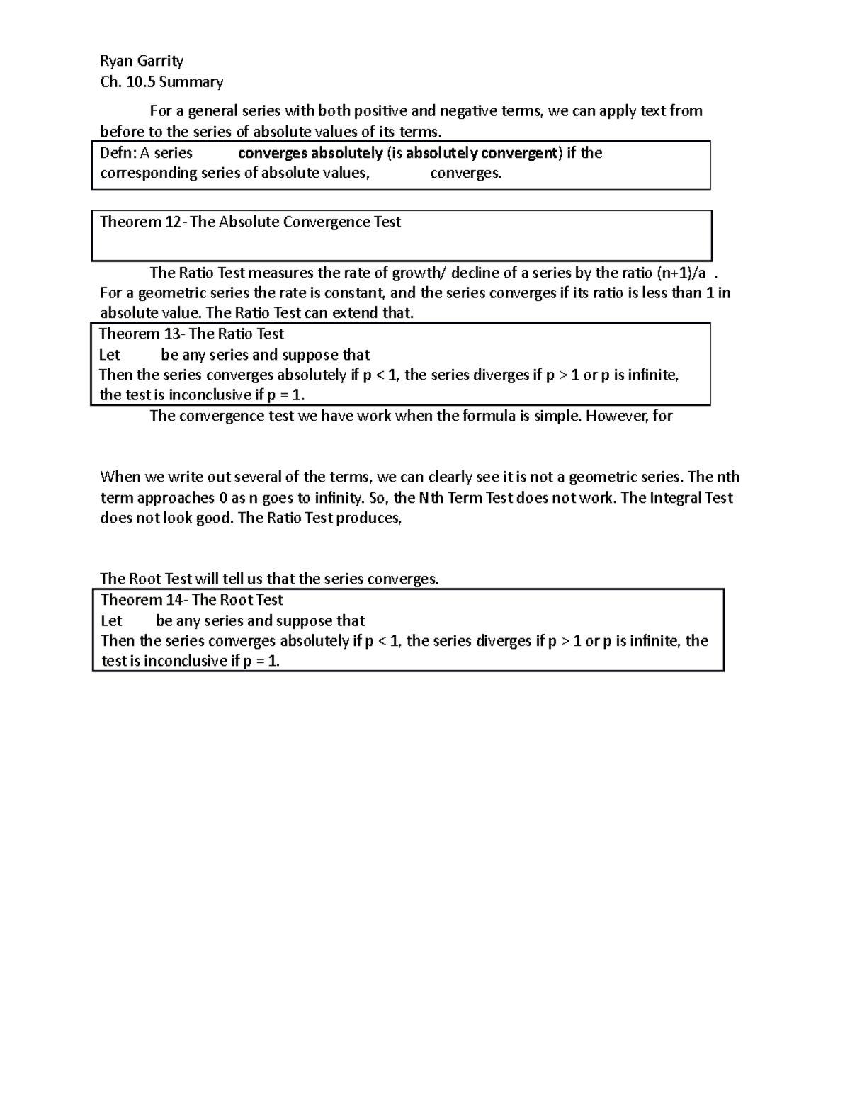 Ch. 10 - Chapter - Section Summary. Enough detail to sum the basic ...