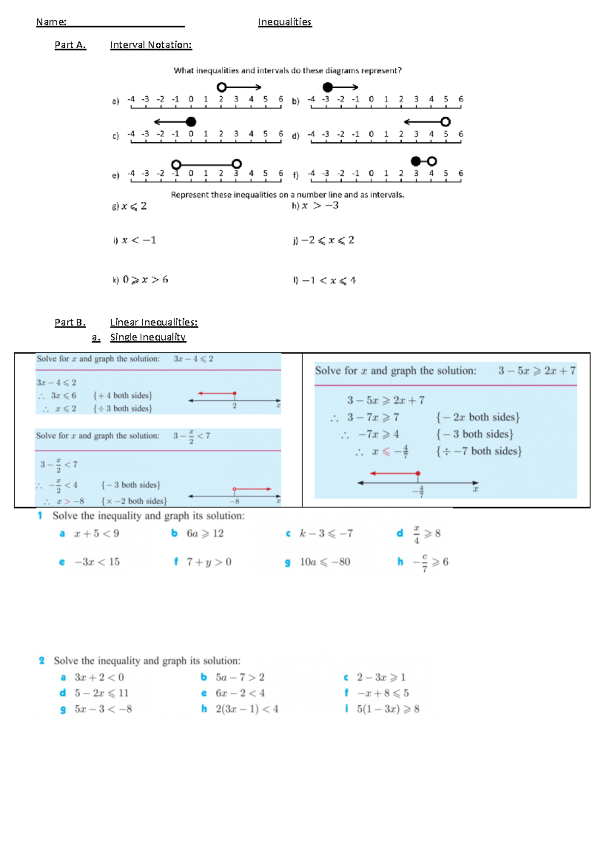 2 - worksheet - Mathematics Lab Calc - Name: Inequalities Part A ...