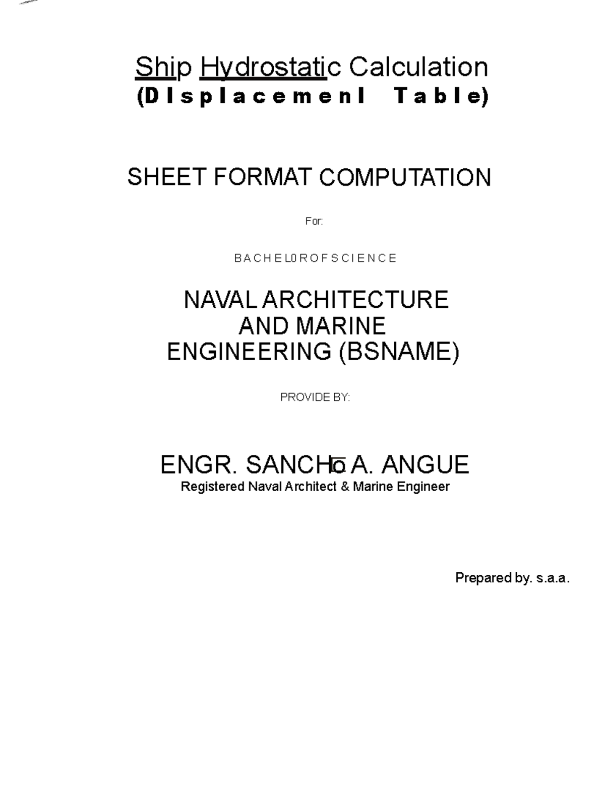 Sheet Format Computation Displacement Table converted - Ship ...