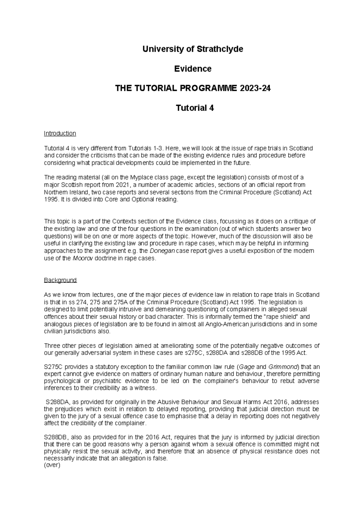 Tutorial 4 - rape and sexual assault reforms - University of ...