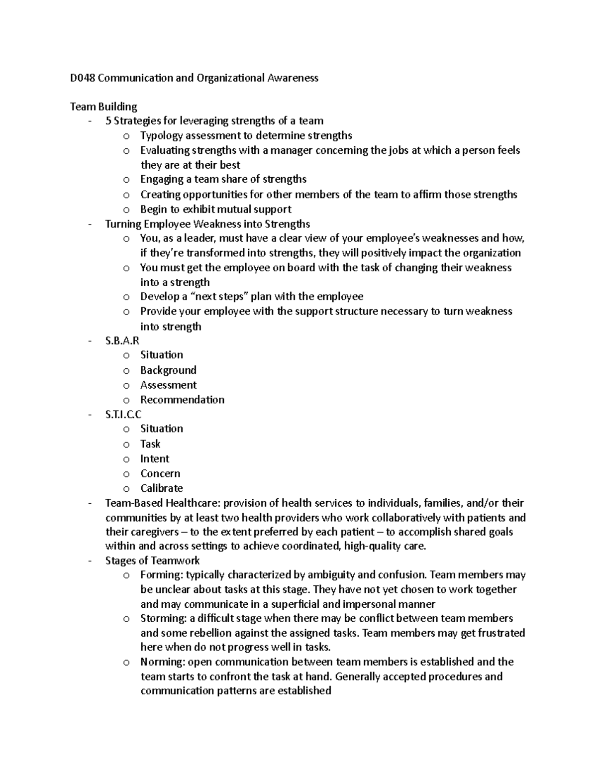 D048 Quick Review Notes - D048 Communication and Organizational ...