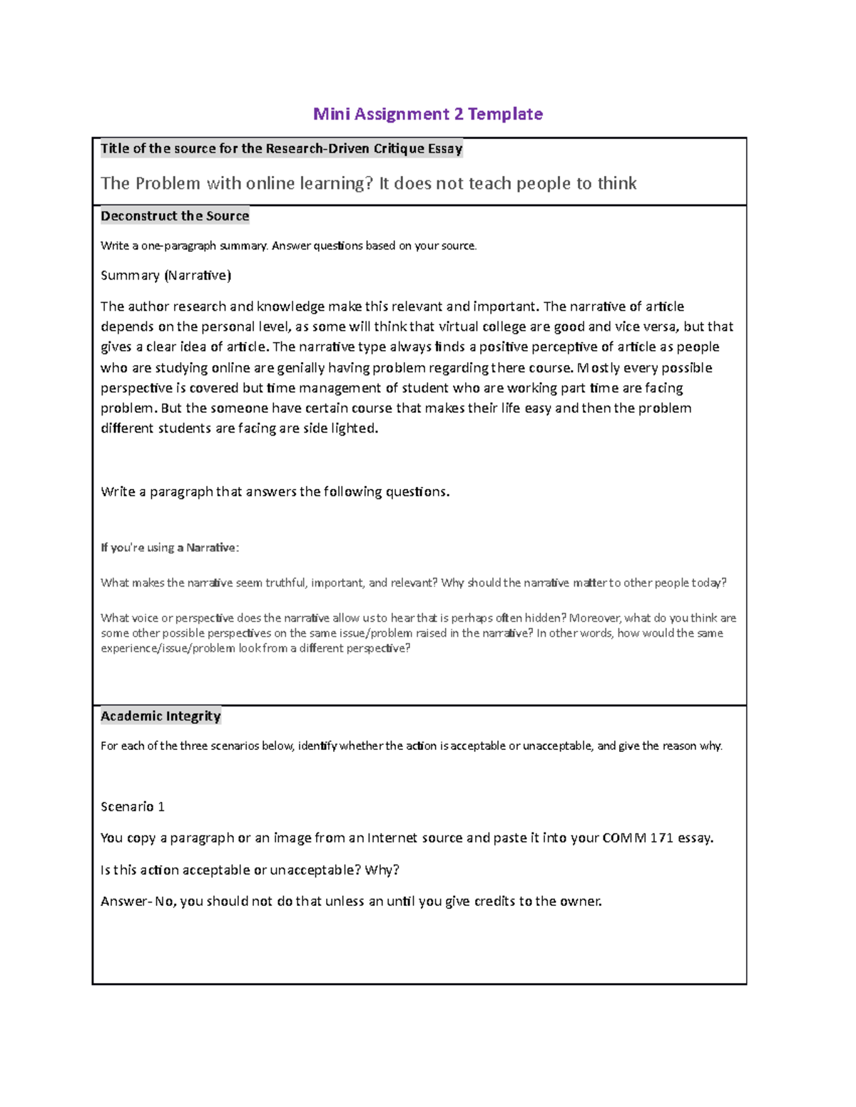 Riyon mini assignment 2 - LSP400 - Seneca College - Studocu