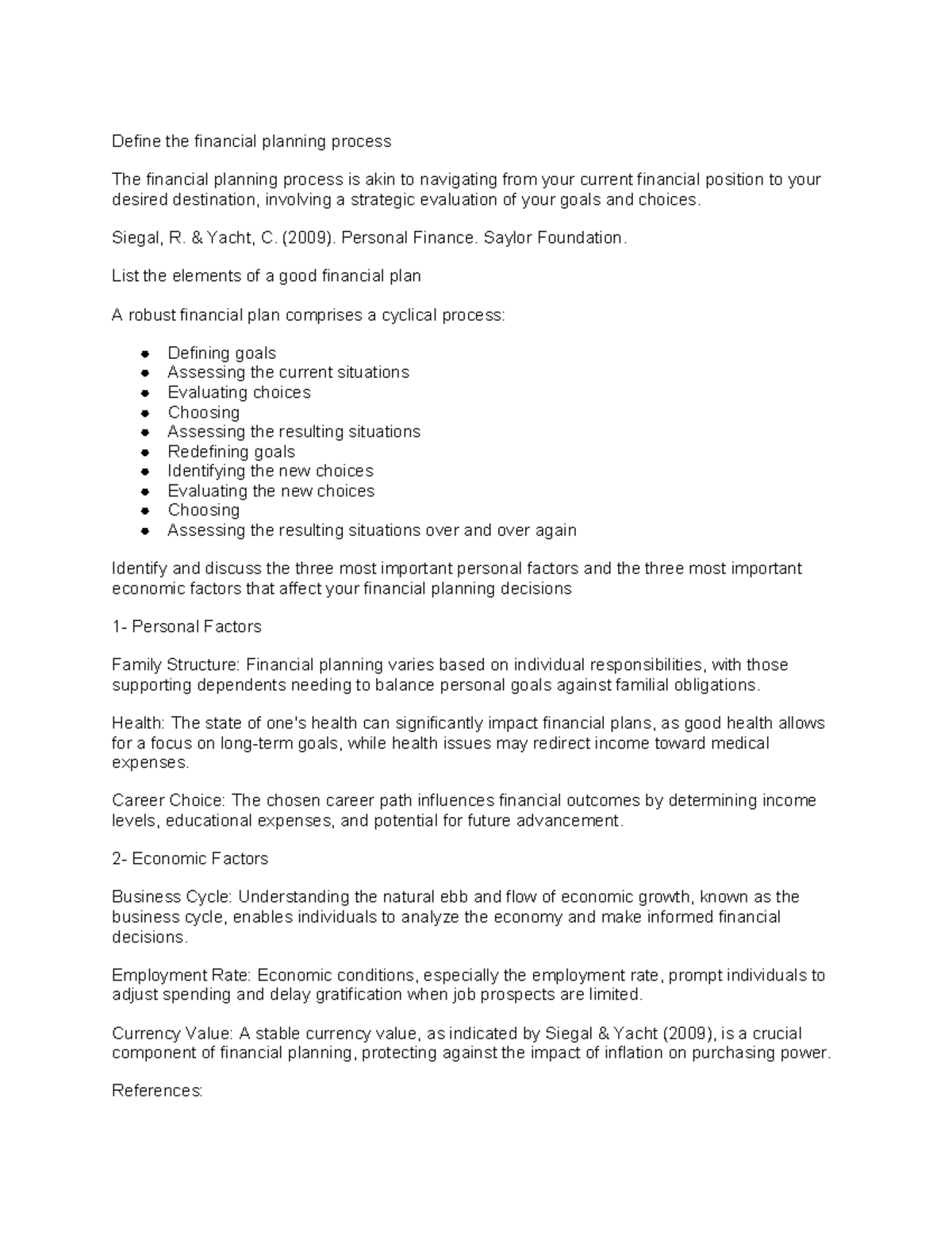 BUS 2204 discussion forum unit 1 - Define the financial planning ...