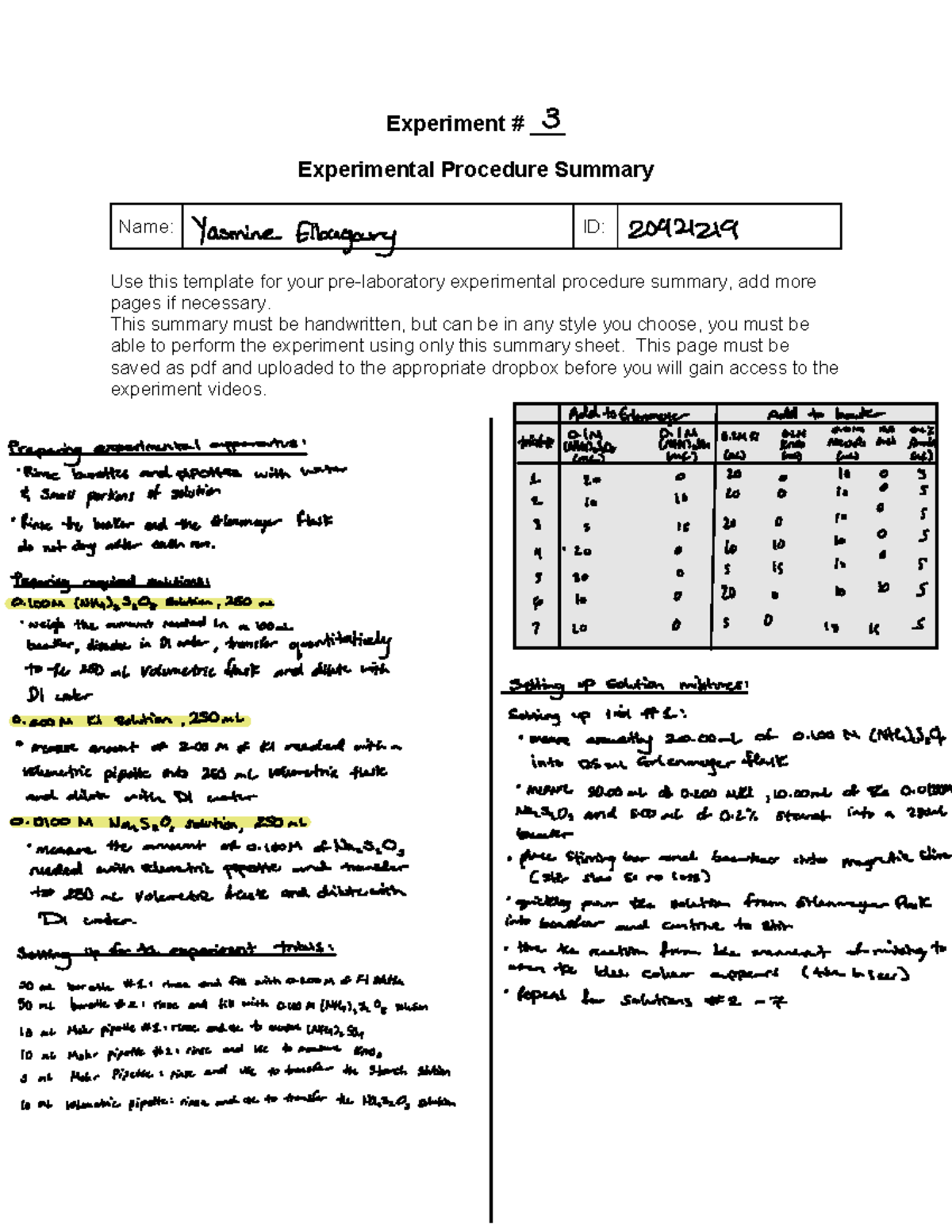 EPS #3 - jb jhb lkj - Experiment # ___ Experimental Procedure Summary ...