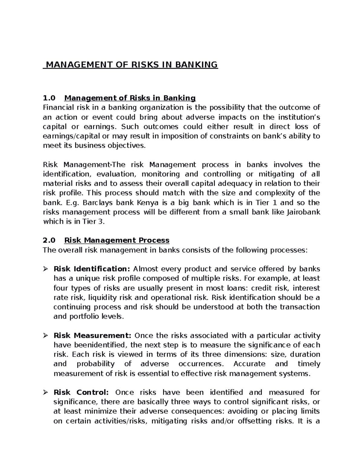 Risks - none - MANAGEMENT OF RISKS IN BANKING 1 Management of Risks in ...