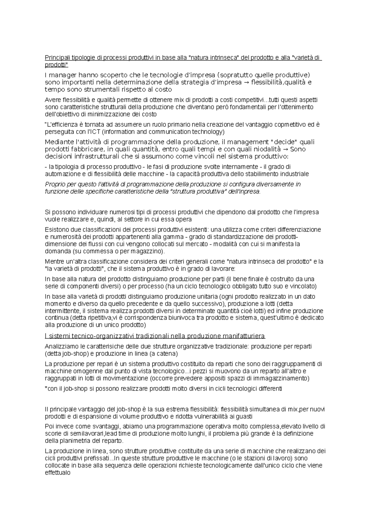 I principali processi produttivi nell'impresa - Principali tipologie di ...