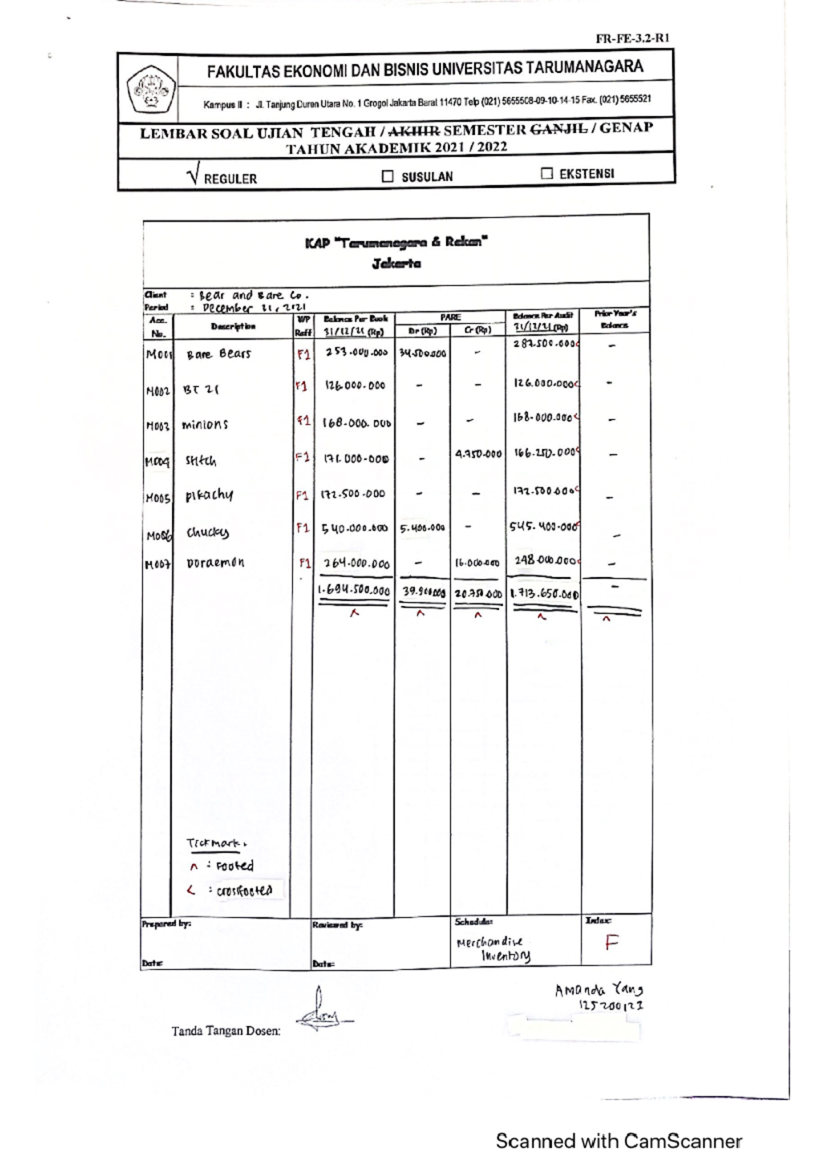 UTS Lab Audit Amanda Yang 1252001 23 - Audit & Assurans I + Lab - Studocu