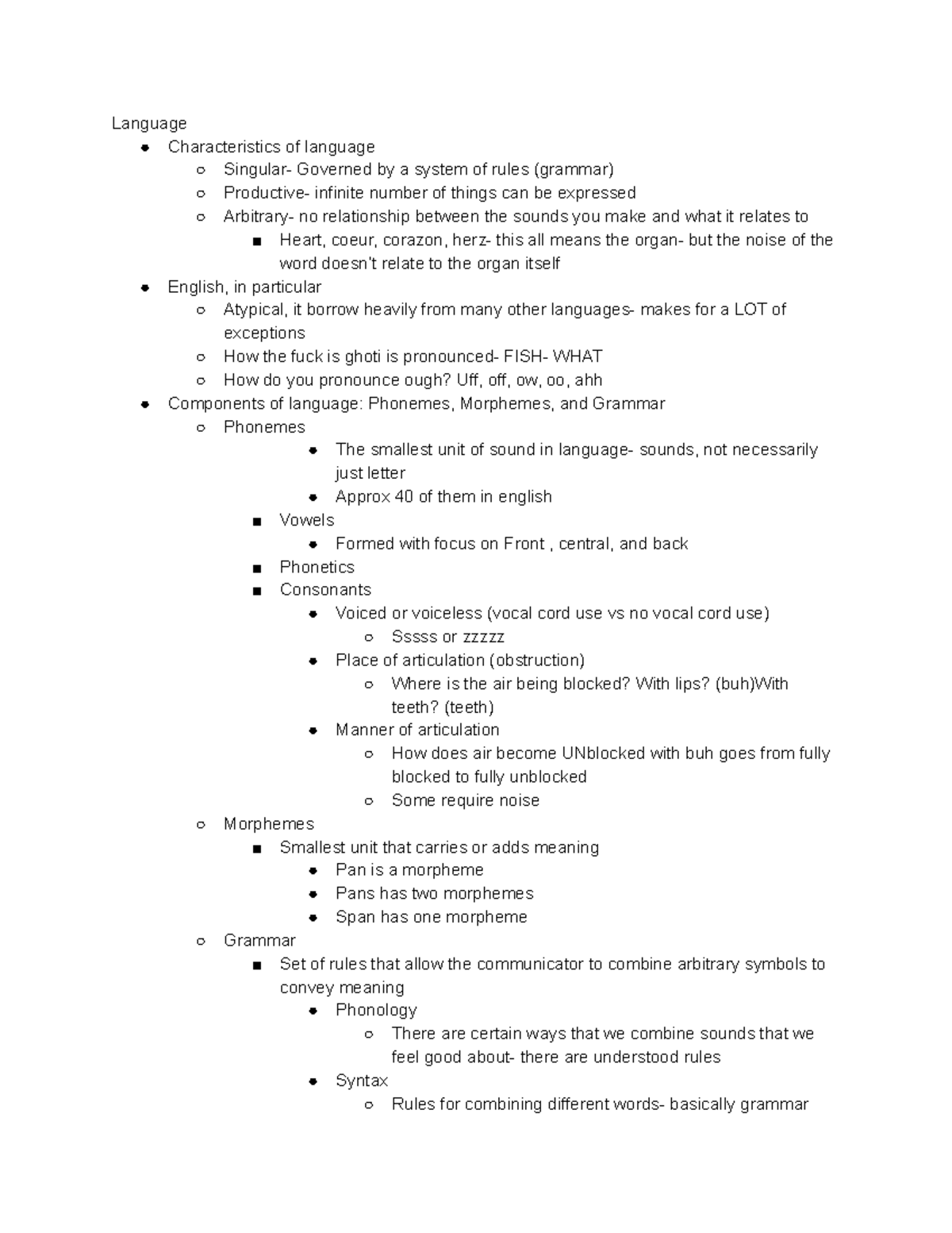 Cog 8 Language - Language Characteristics of language Singular ...