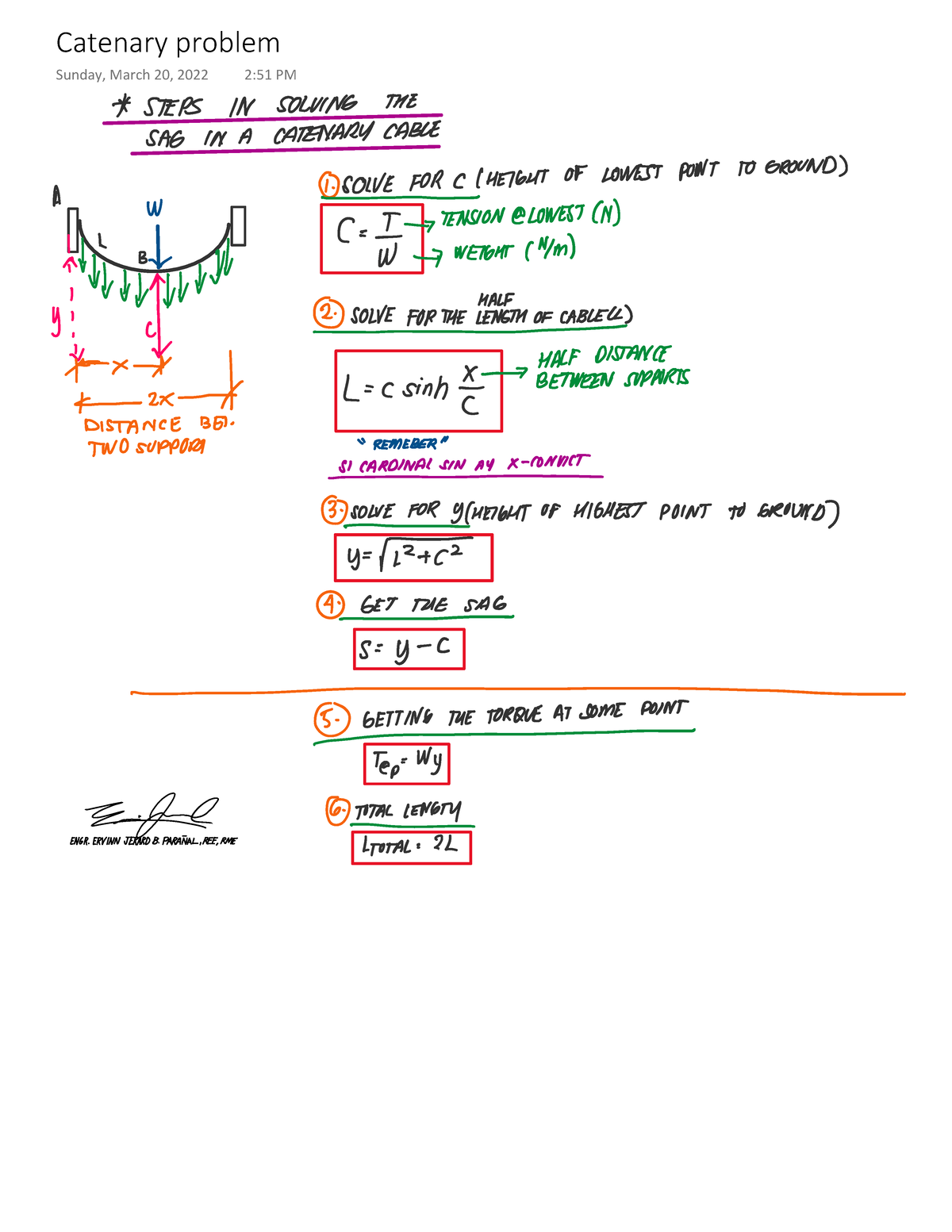 Catenary-problem - ... - Electrical Engineering - Catenary problem Sunday, March 20, 2022 2:51 ...