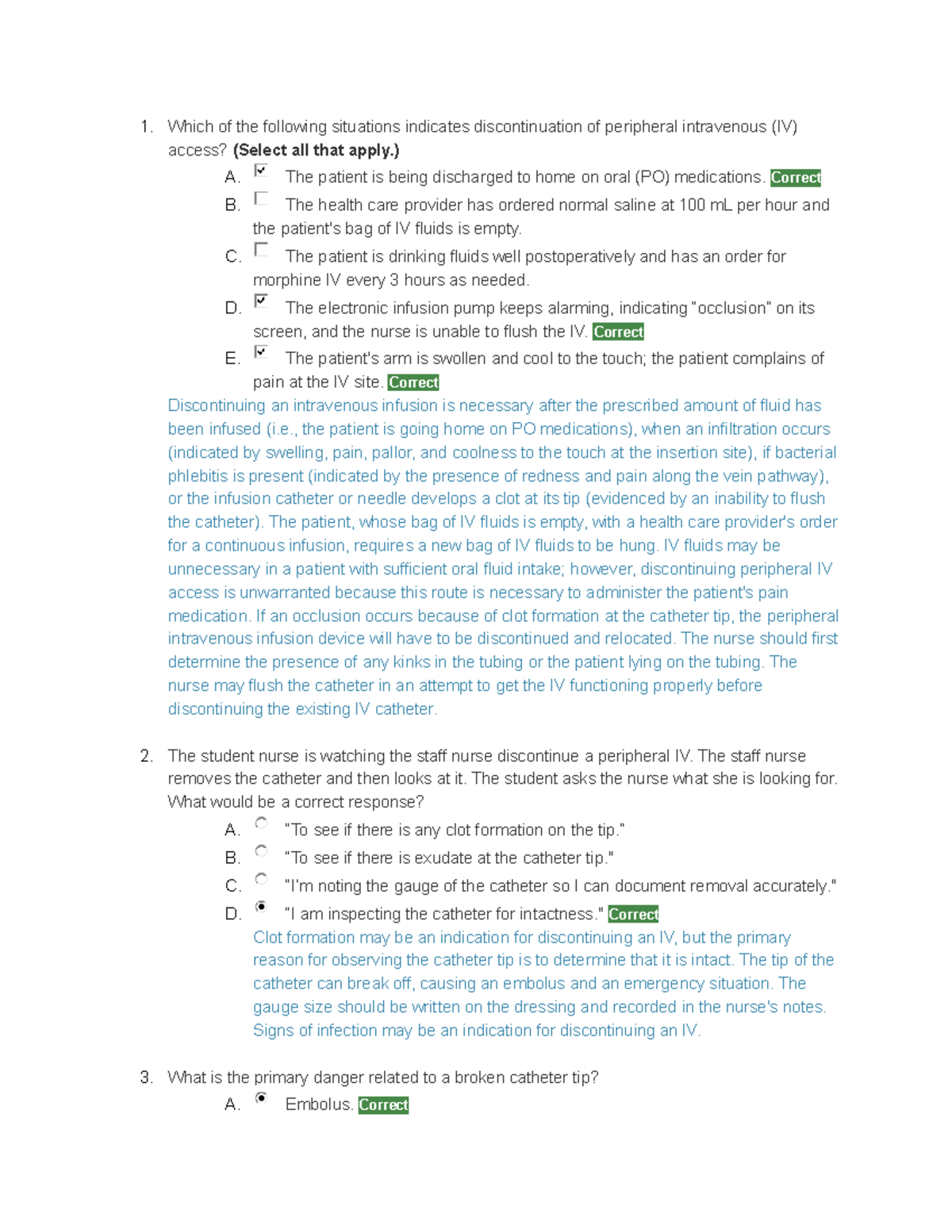 Unit 12 intravenous fluid therapy lesson 4 post test with rationale ...