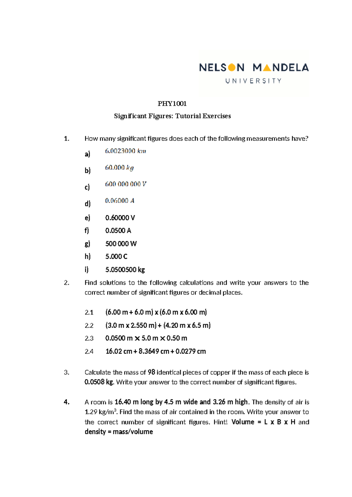 FBB-Sig Fig-extra-2024 - PHY Significant Figures: Tutorial Exercises ...