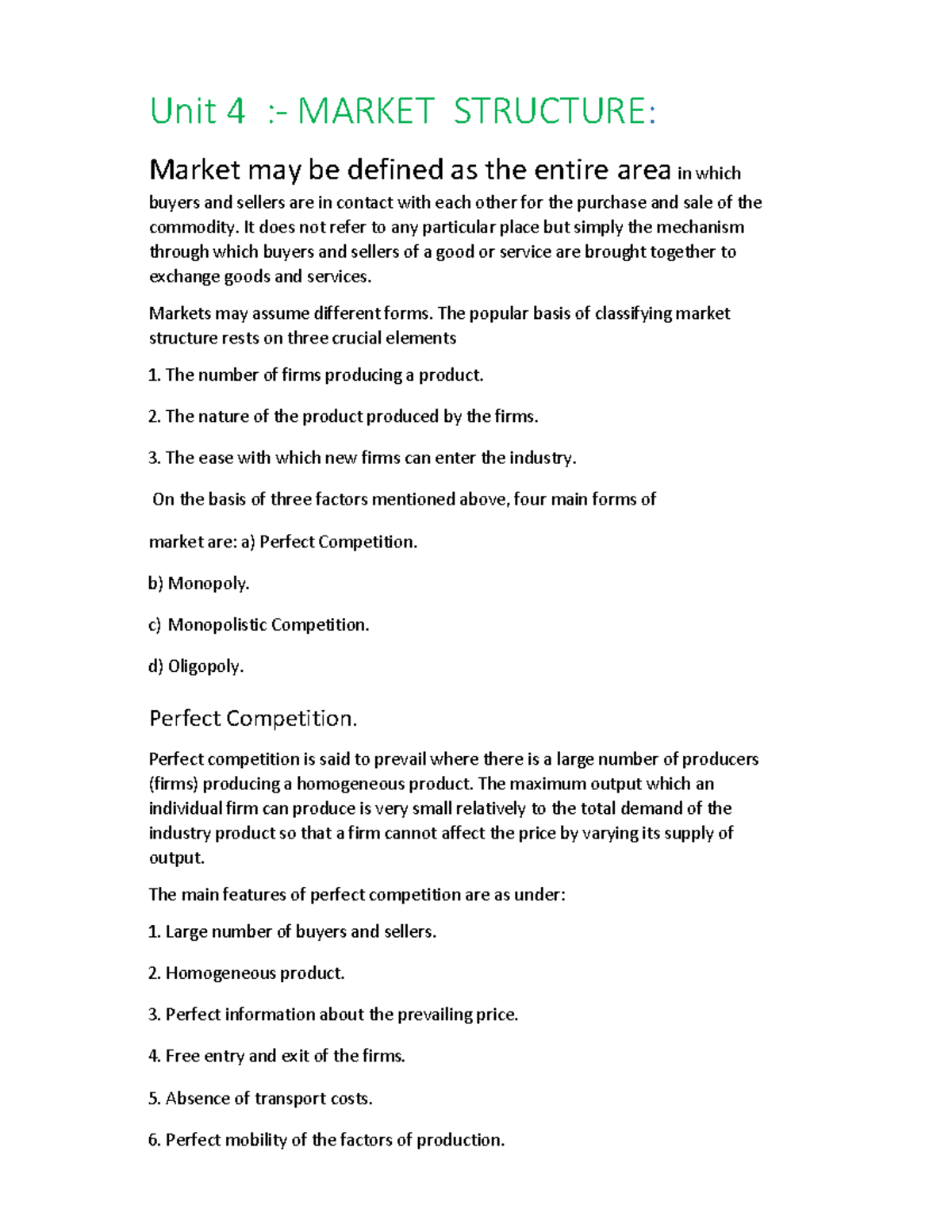 Market structure unit4p1 - Unit 4 :- MARKET STRUCTURE: Market may be ...