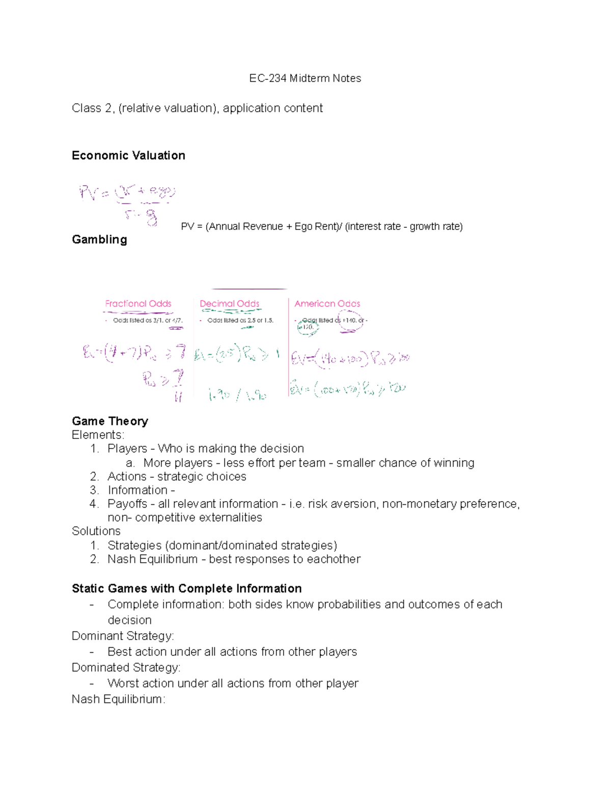 EC-234 Midterm Notes - EC-234 Midterm Notes Class 2, (relative ...