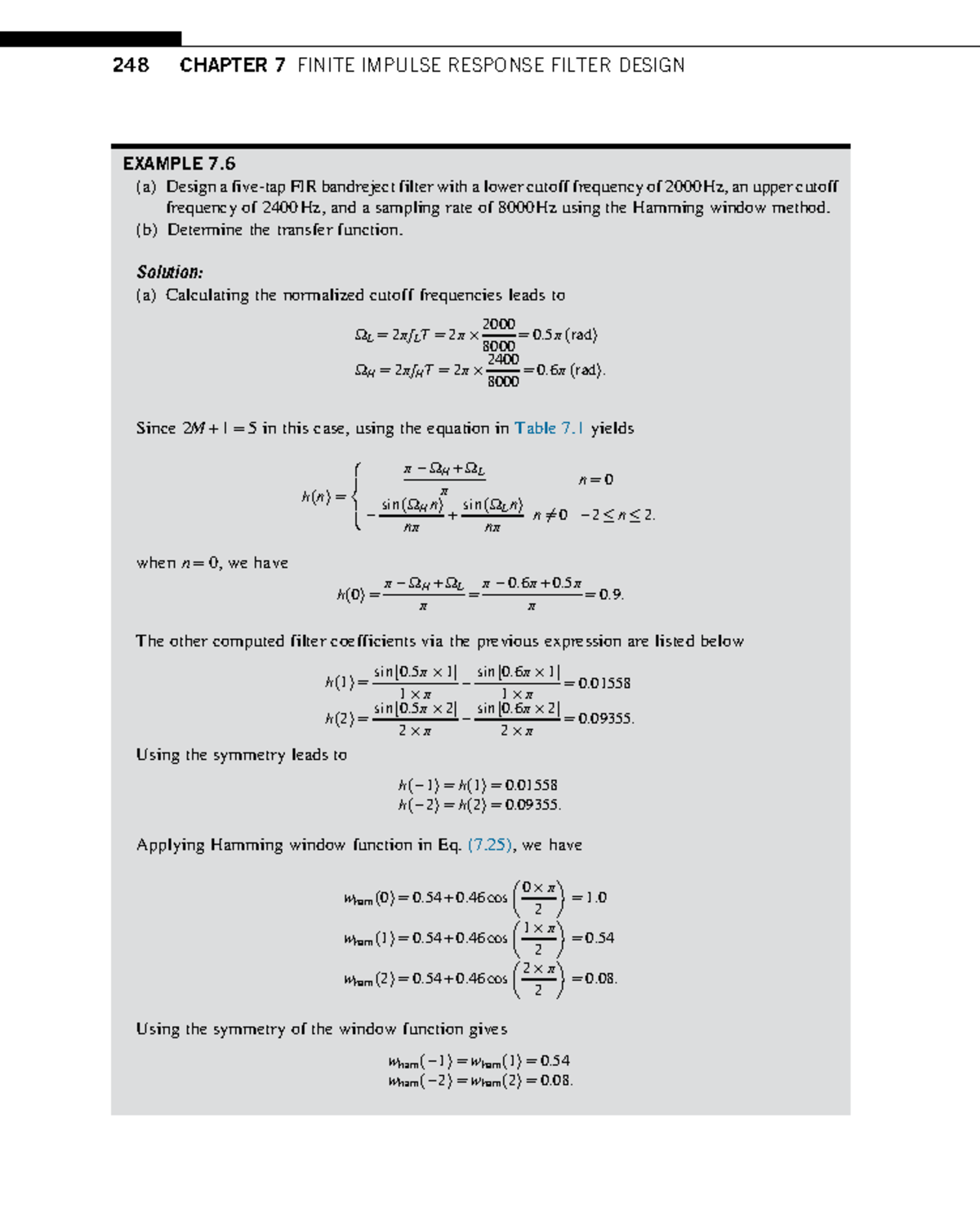 Finite Impulse Response - EXAMPLE 7. (a) Design a five-tap FIR ...