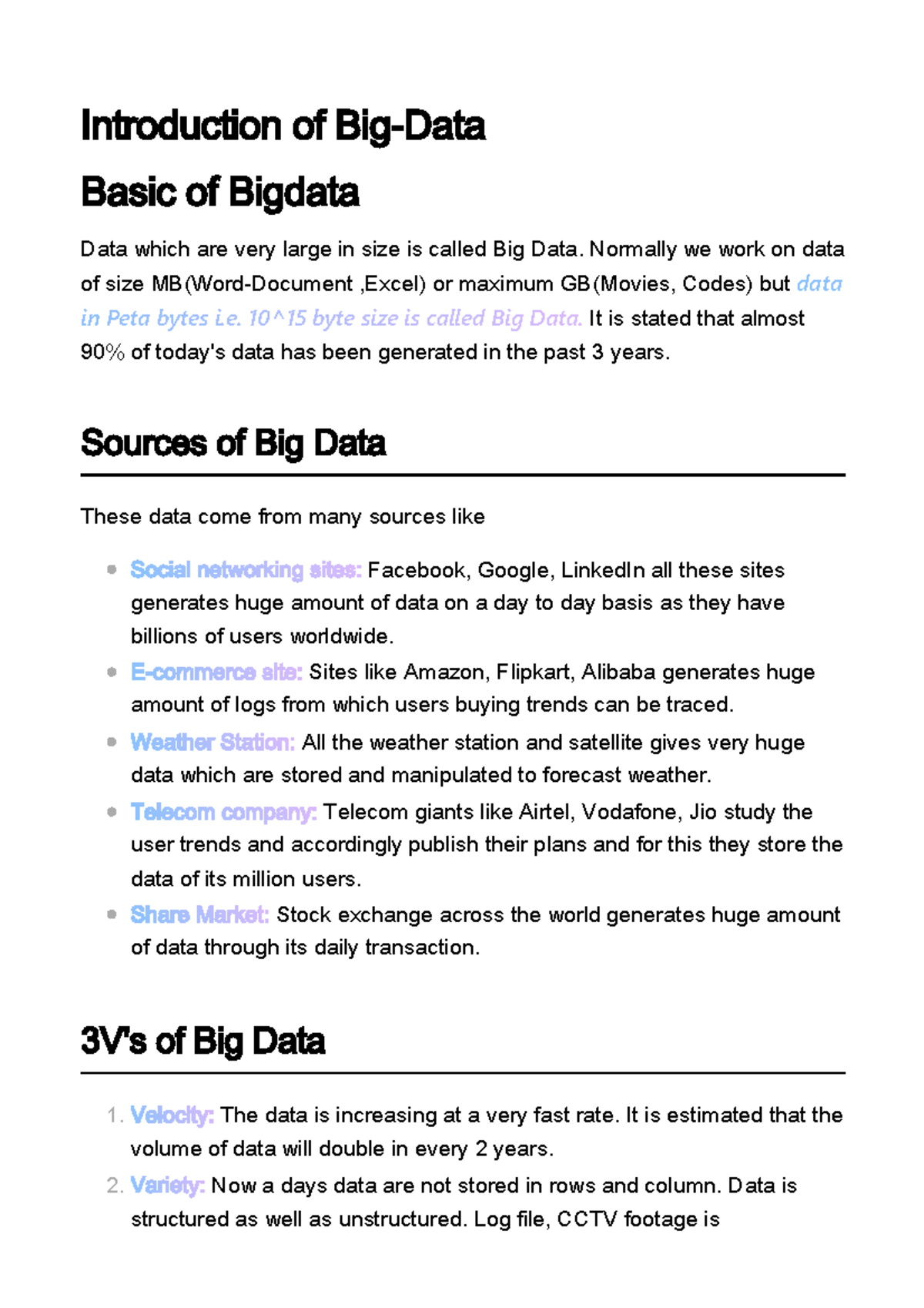 Introduction of Big-Data - Introduction of Big-Data Basic of Bigdata Data which are very large ...