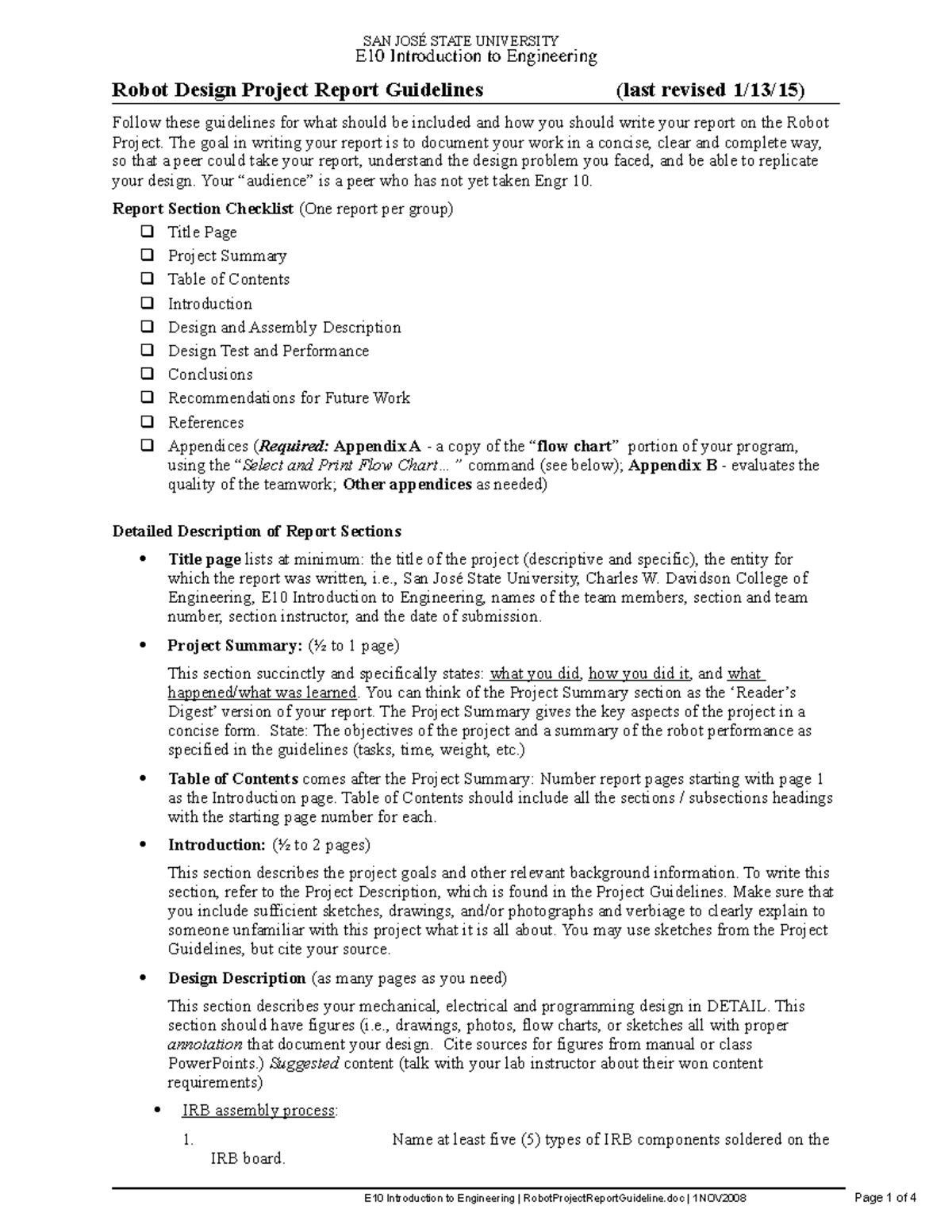 Robot Project Report Guideline S15 - SAN JOSÉ STATE UNIVERSITY E10 ...