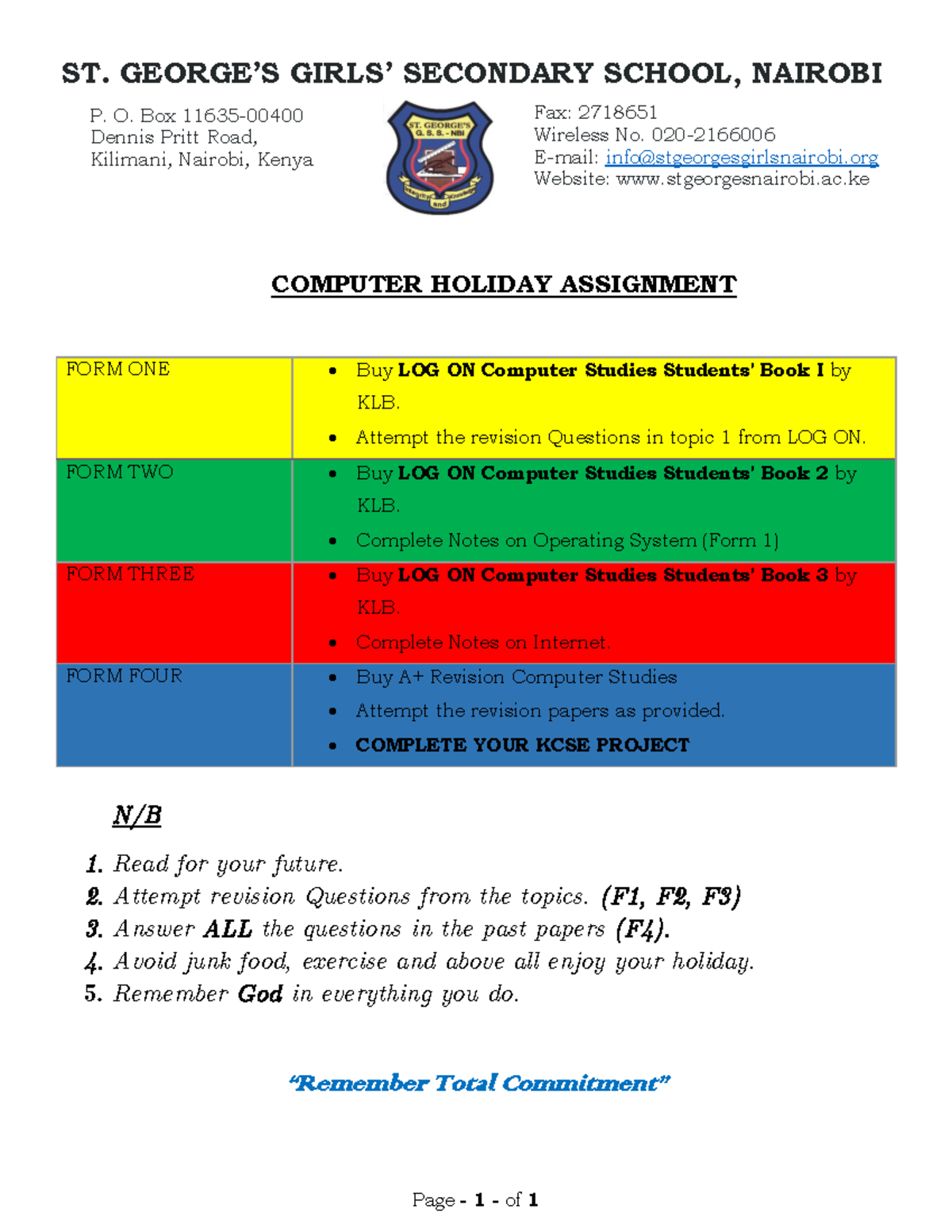 Computer Holiday Homework - Page - 1 - of 1 COMPUTER HOLIDAY ASSIGNMENT ...