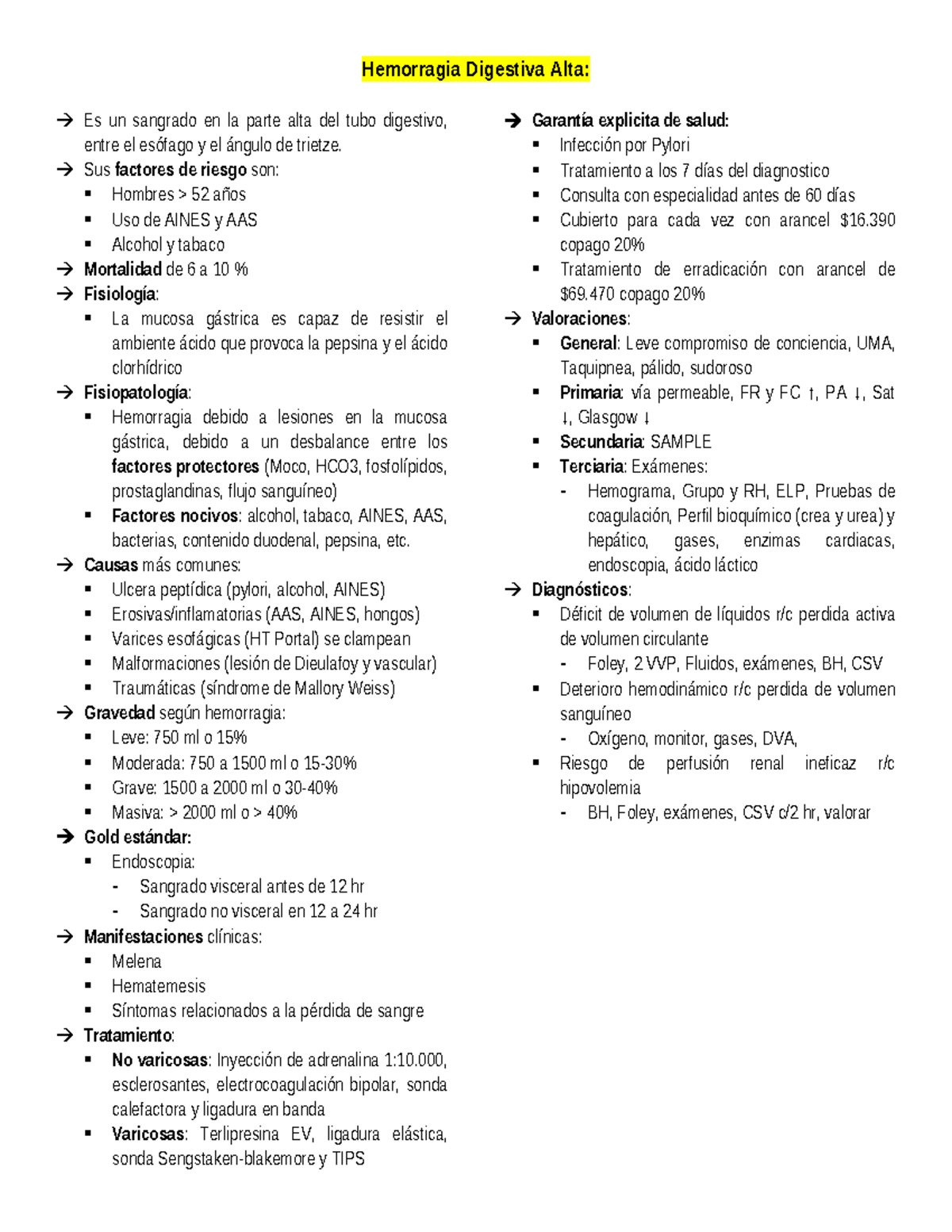 HDA - RESUMEN DE HDA - Hemorragia Digestiva Alta: Es un sangrado en la ...