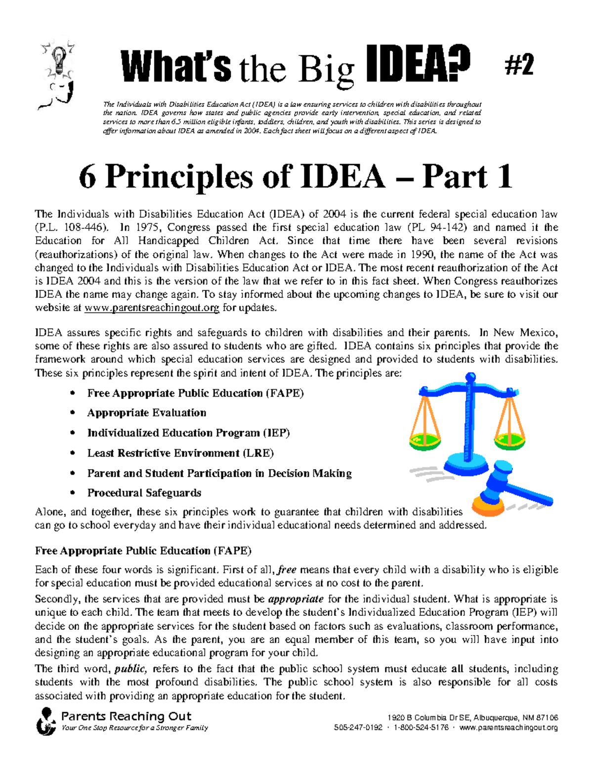02 6 Principles of IDEA Part 1 - What’s the Big IDEA? Parents Reaching ...